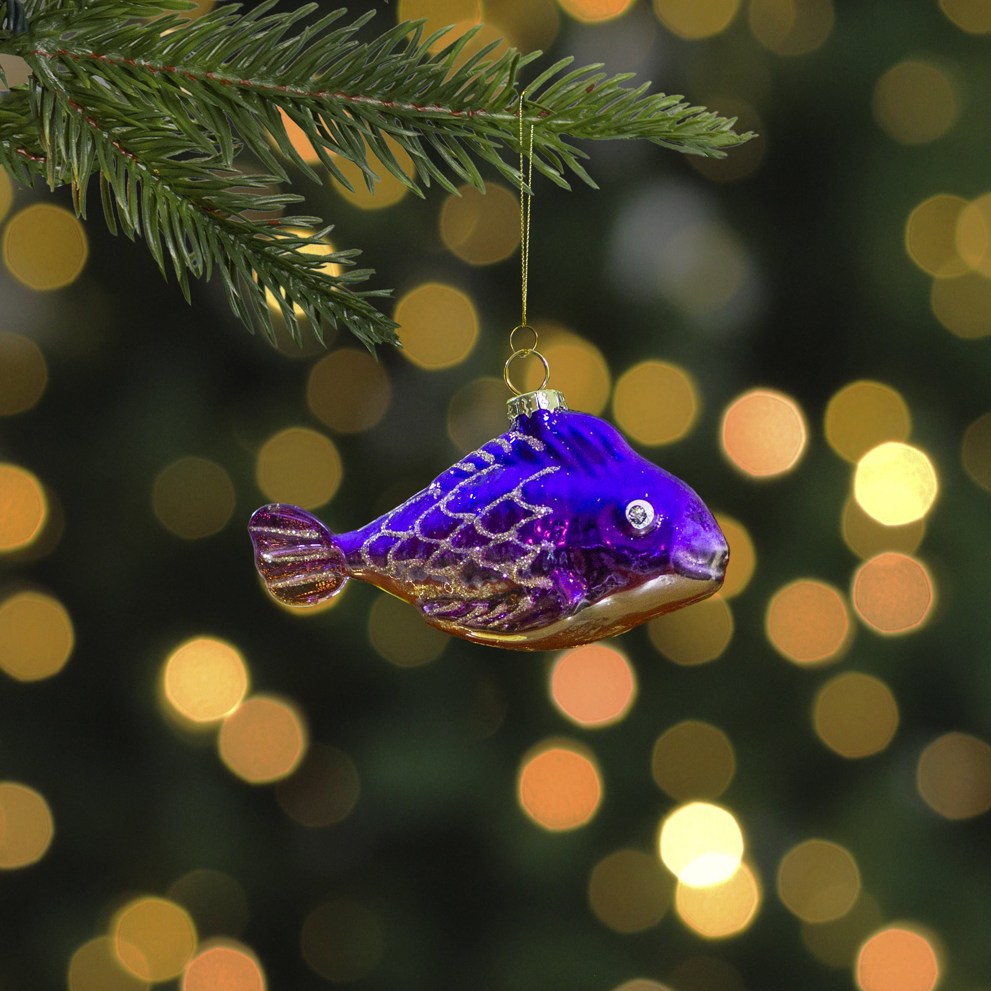 Northlight Seasonal 4" Purple and Gold Glass Fish Christmas Ornament ...