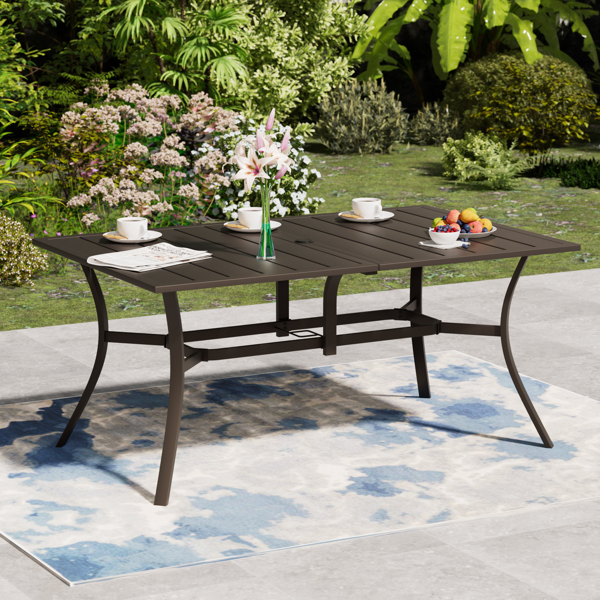 Winston Porter Outdoor Metal Steel Rectangle Patio Dining Table for 6 ...