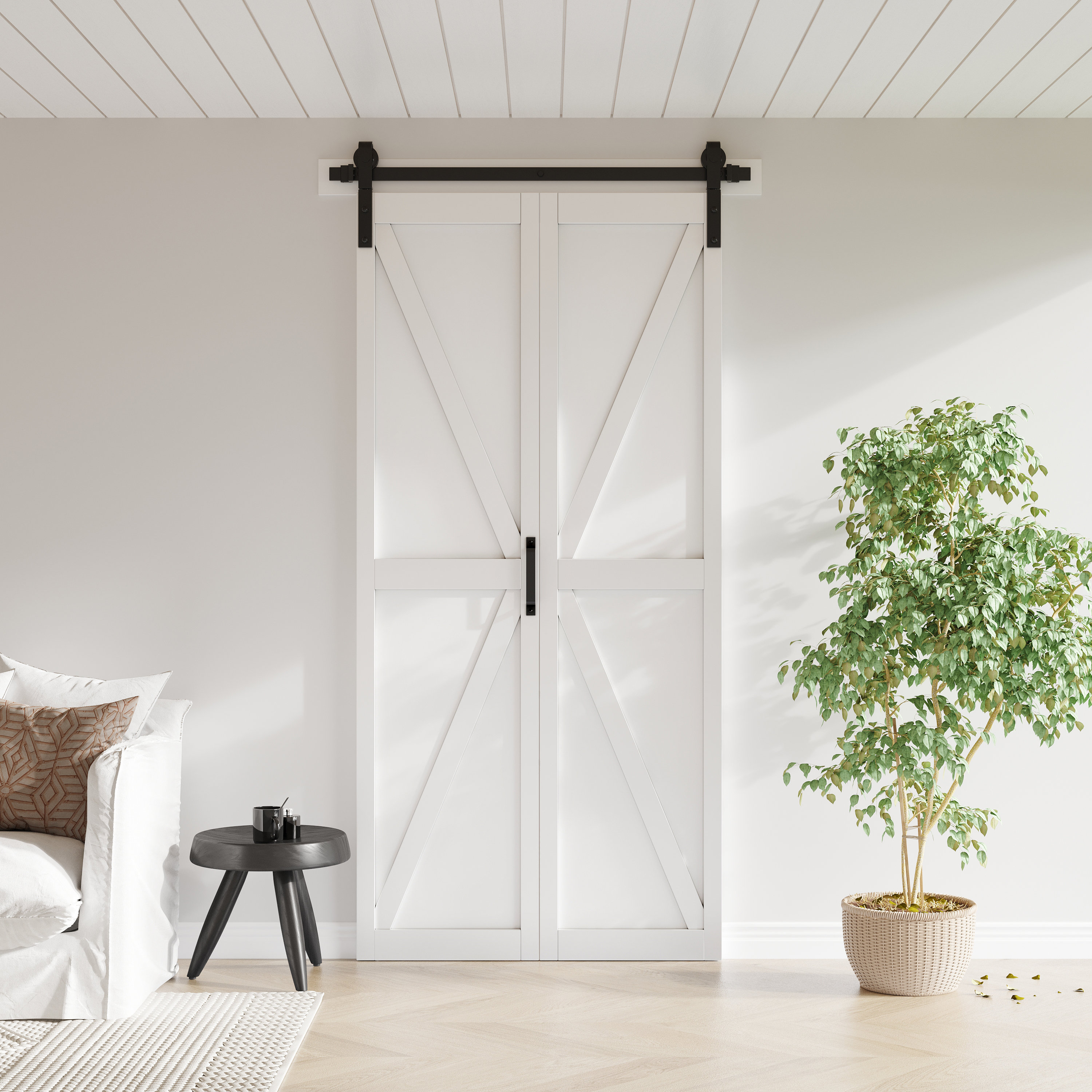 HOZONE 84'' Solid Manufactured Wood Bifold Barn Door K shape with ...