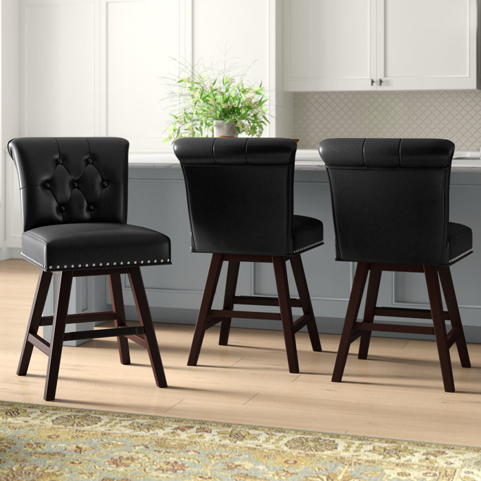 Lark Manor Aquetzalli Swivel Upholstered Counter Stool with Solid Wood ...