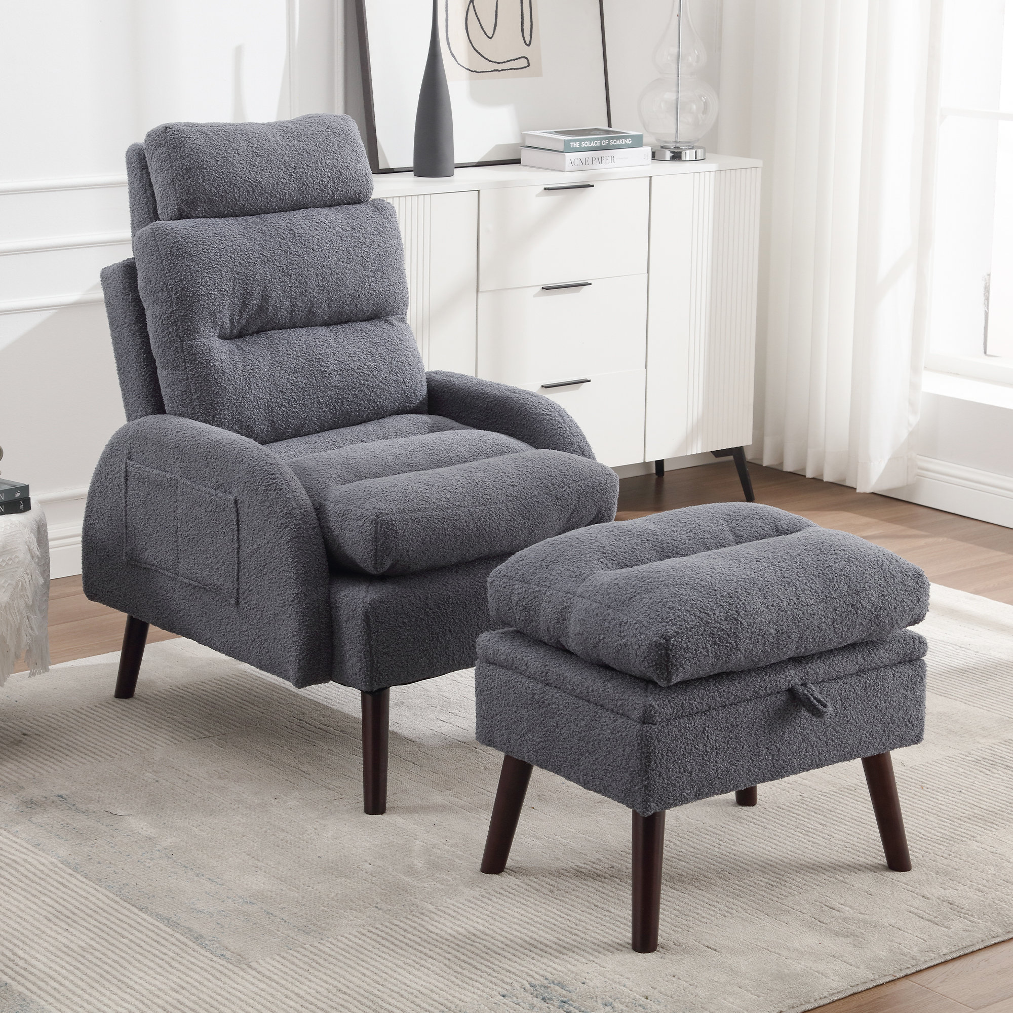 George Oliver Adjustable Reclining Accent Chair with Ottoman Set ...
