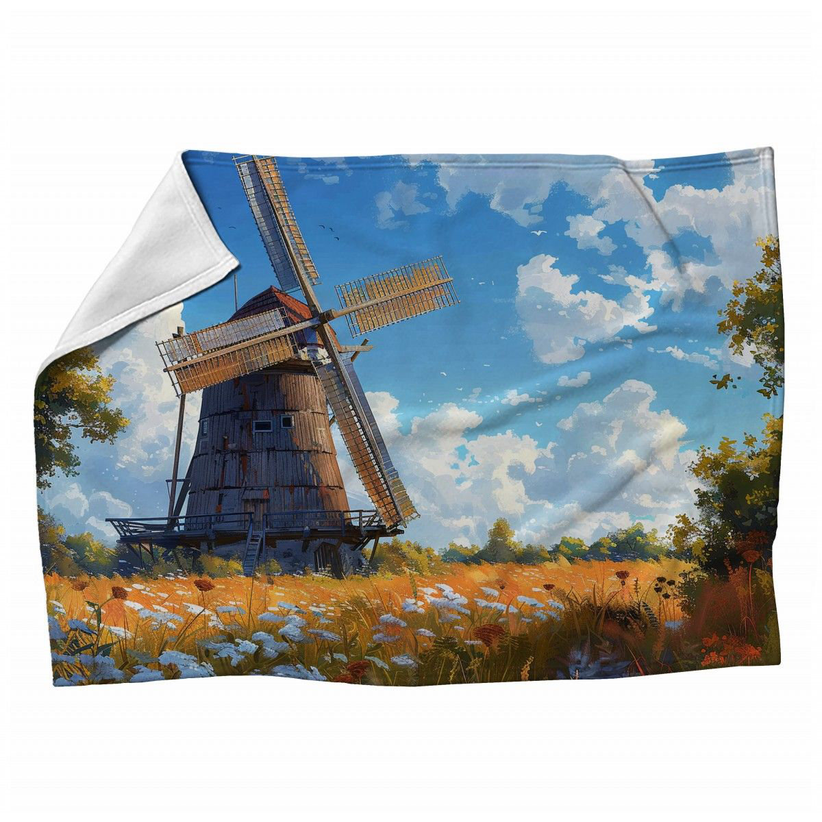 VisionDecor Windmill Fleece Throw Blanket - Landscape Throws for Sofas ...