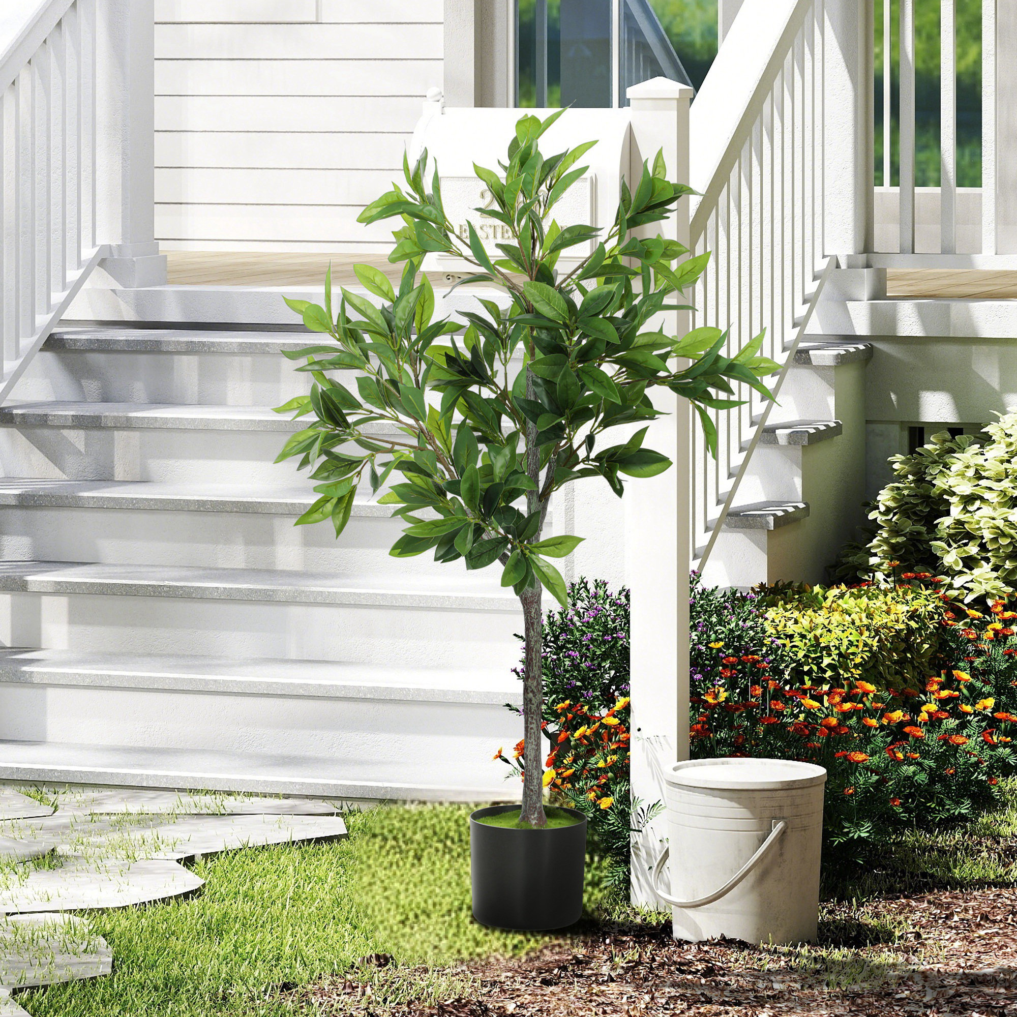 Ebern Designs Lifelike Artificial Laurel Tree, 3FT Fake Tree with 345 ...