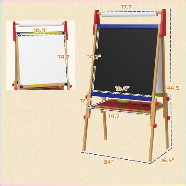 Qaba Easel for Kids, 3 in 1 Kids Art Easel with Paper Roll, Whiteboard ...