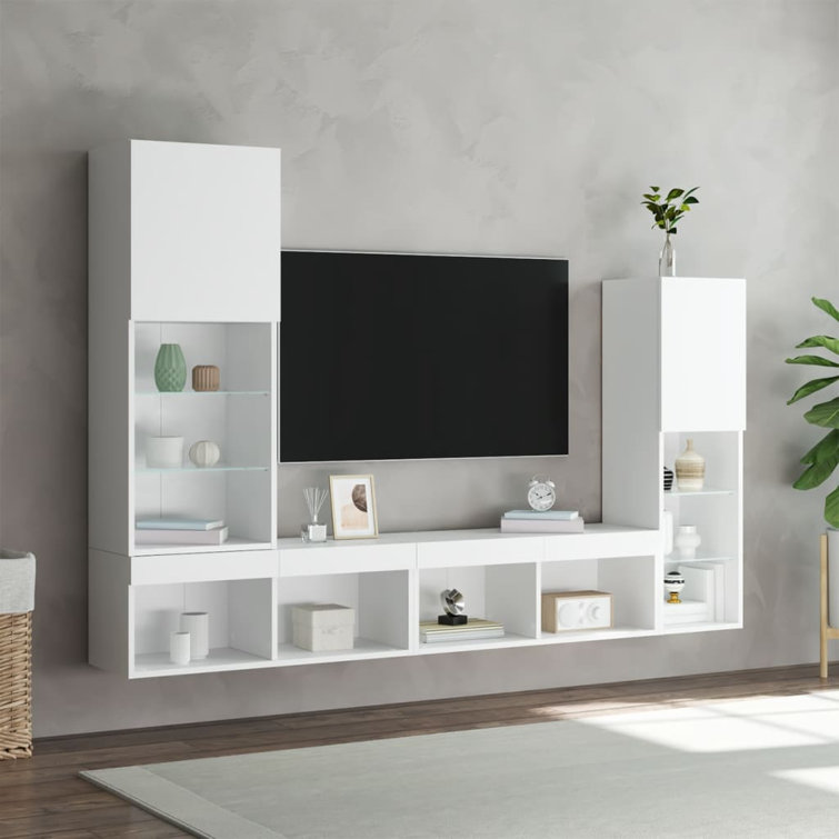 Brayden Studio 4-Piece White TV Wall Unit Set With LED - Engineered ...