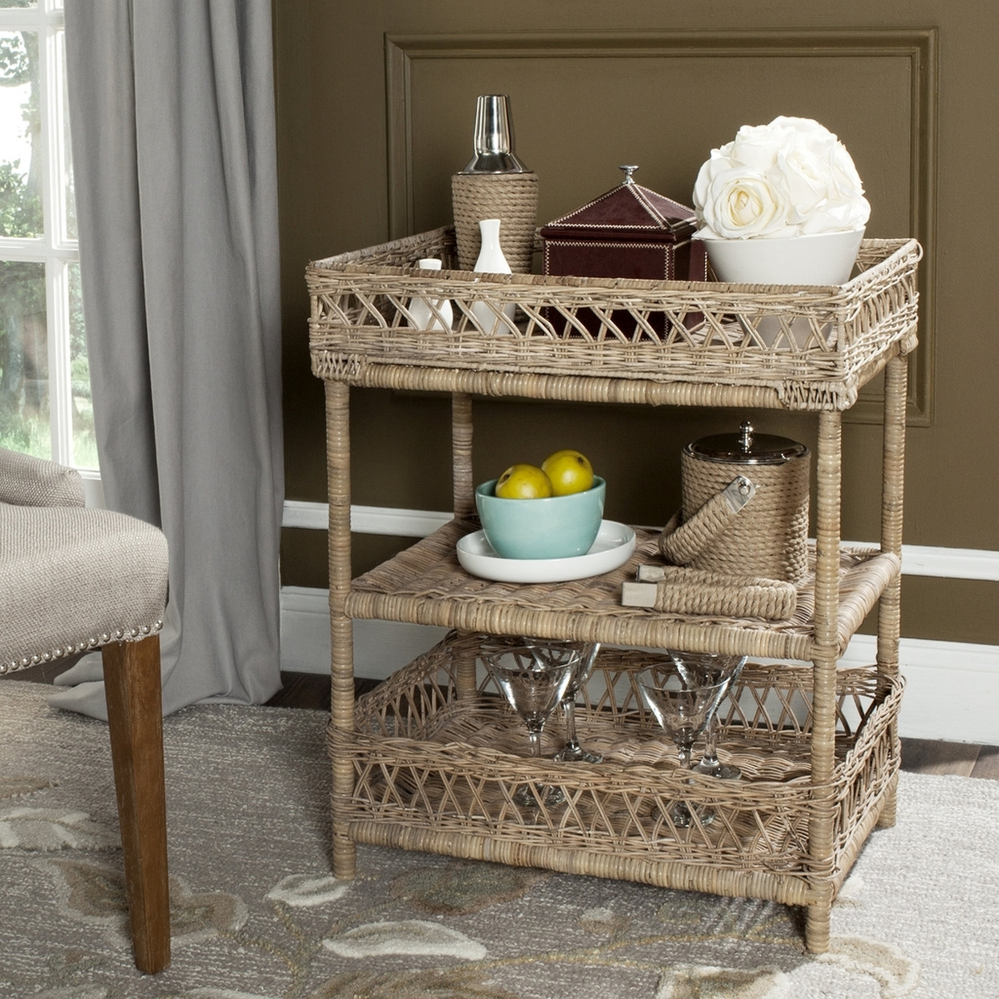 Bayou Breeze Mosser Grey Natural Rattan 3-Tier Storage Accent Table ...