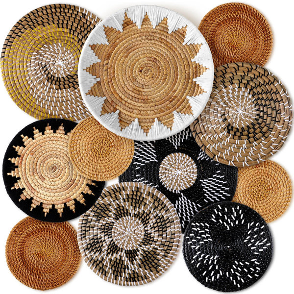 Dakota Fields Boho Wall Decor 11 Pcs, Handwoven Bulrush Wall Baskets ...