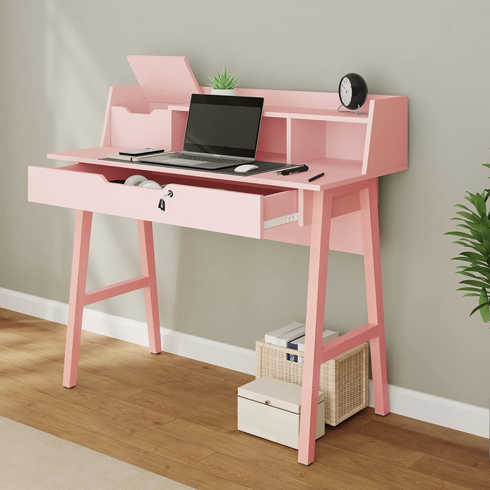 George Oliver Small Desk For Bedroom, 40 Inch Pink Writing Desk With ...