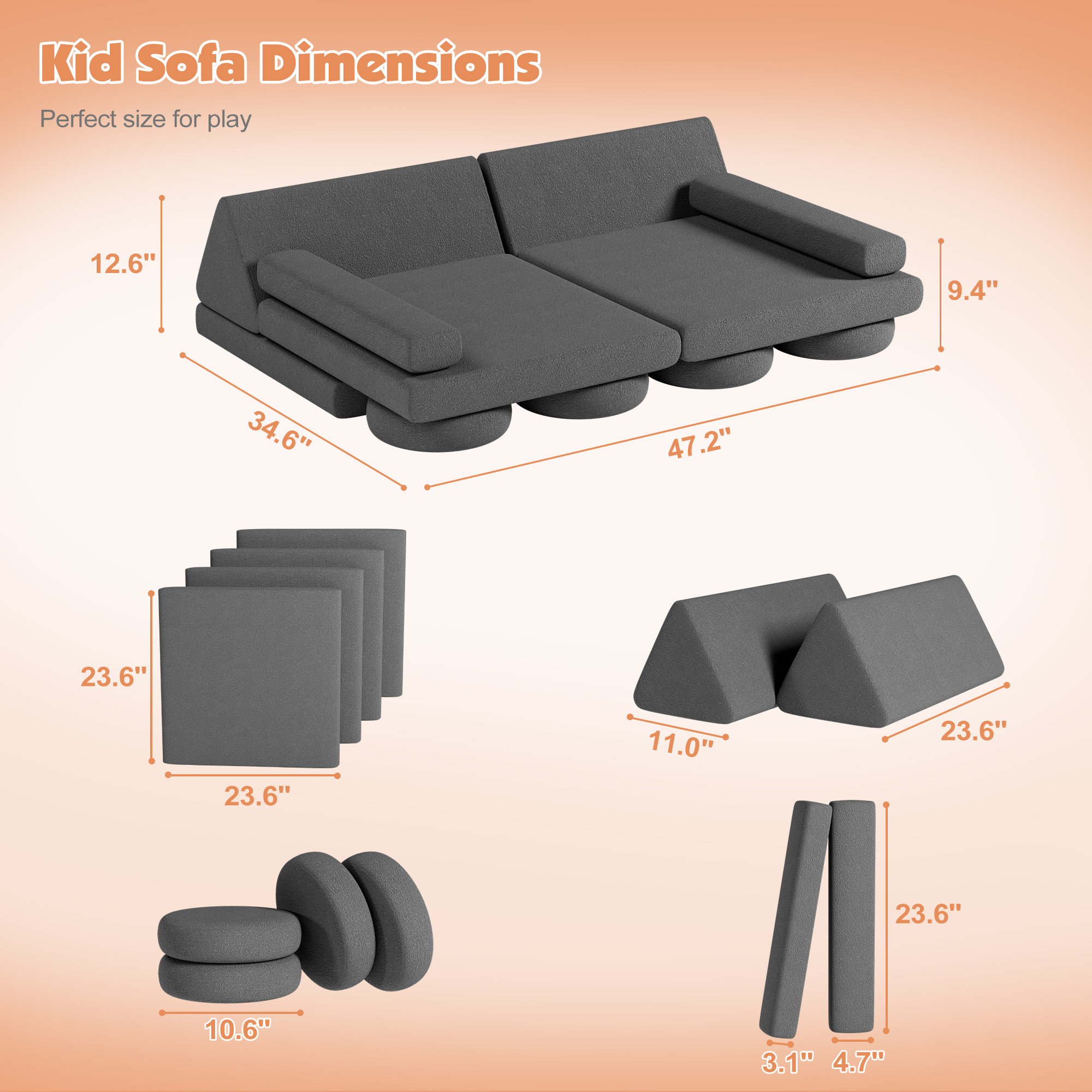 Isabelle & Max™ 12 Pc Modular Foam Couch - DIY Building Blocks Polar ...