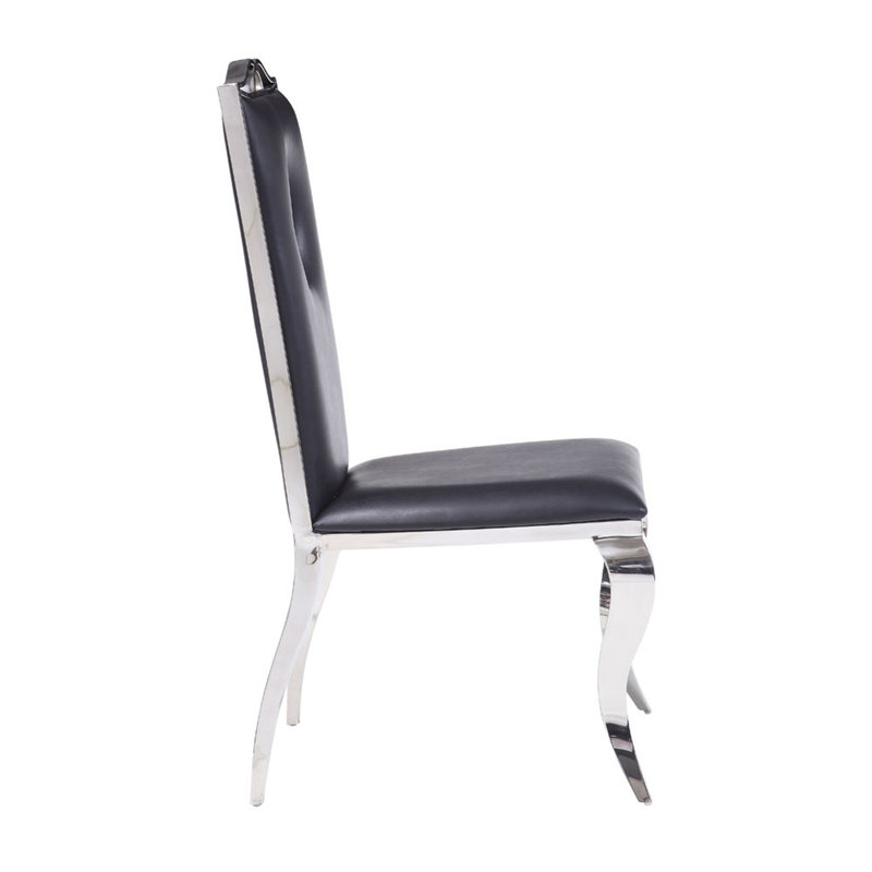 Rosdorf Park Cranon Black and Chrome Side Chairs with Metal Cabriole ...