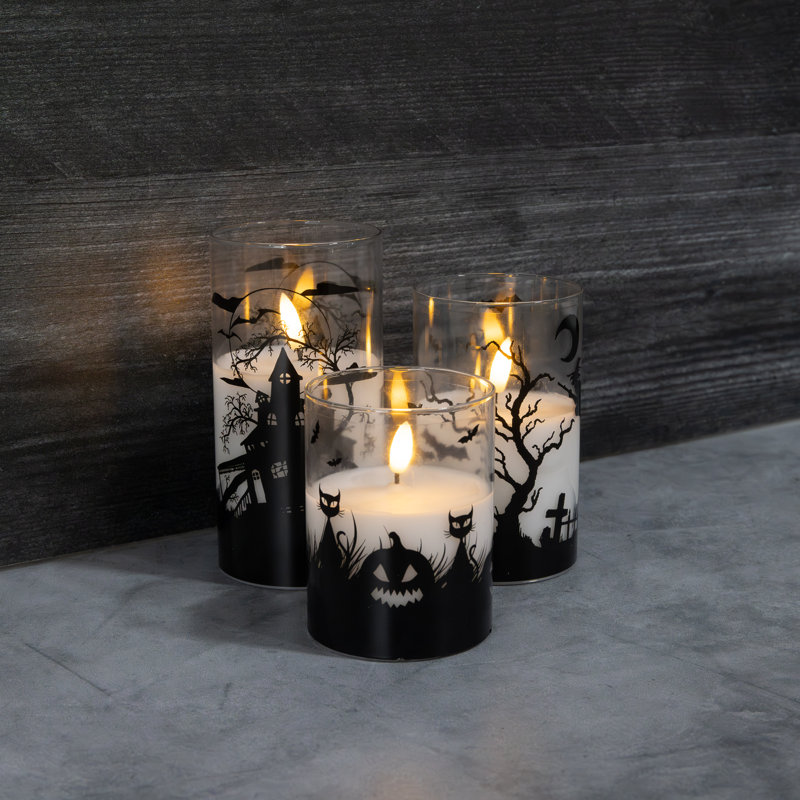 The Holiday Aisle® Battery Operated LED Halloween Hurricane Candles - 3 ...