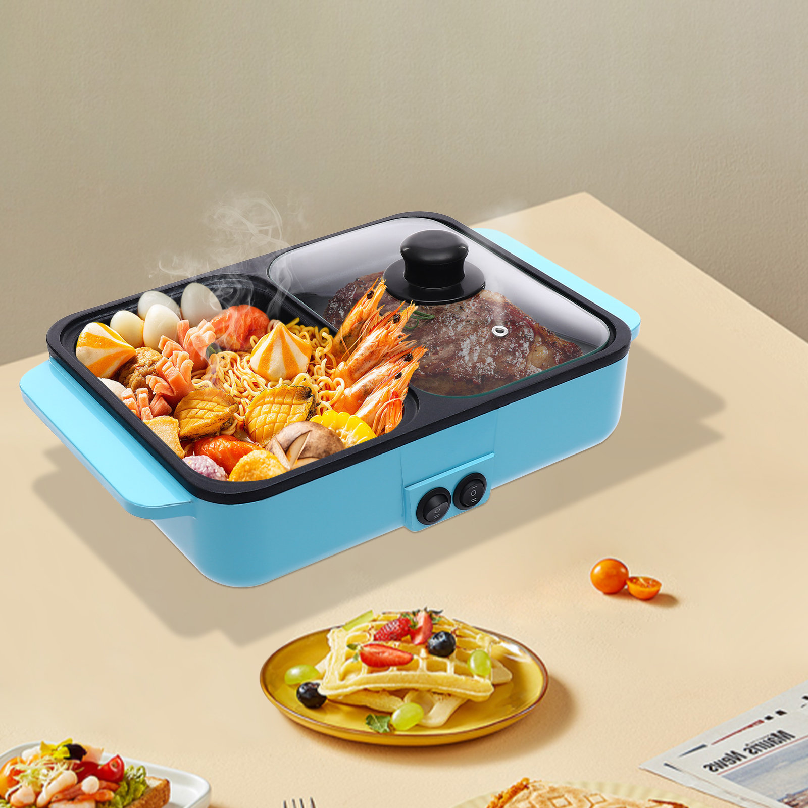 JOYDING 2-in-1 Electric Hot Pot Non-Stick Pan For Boiling & Frying ...