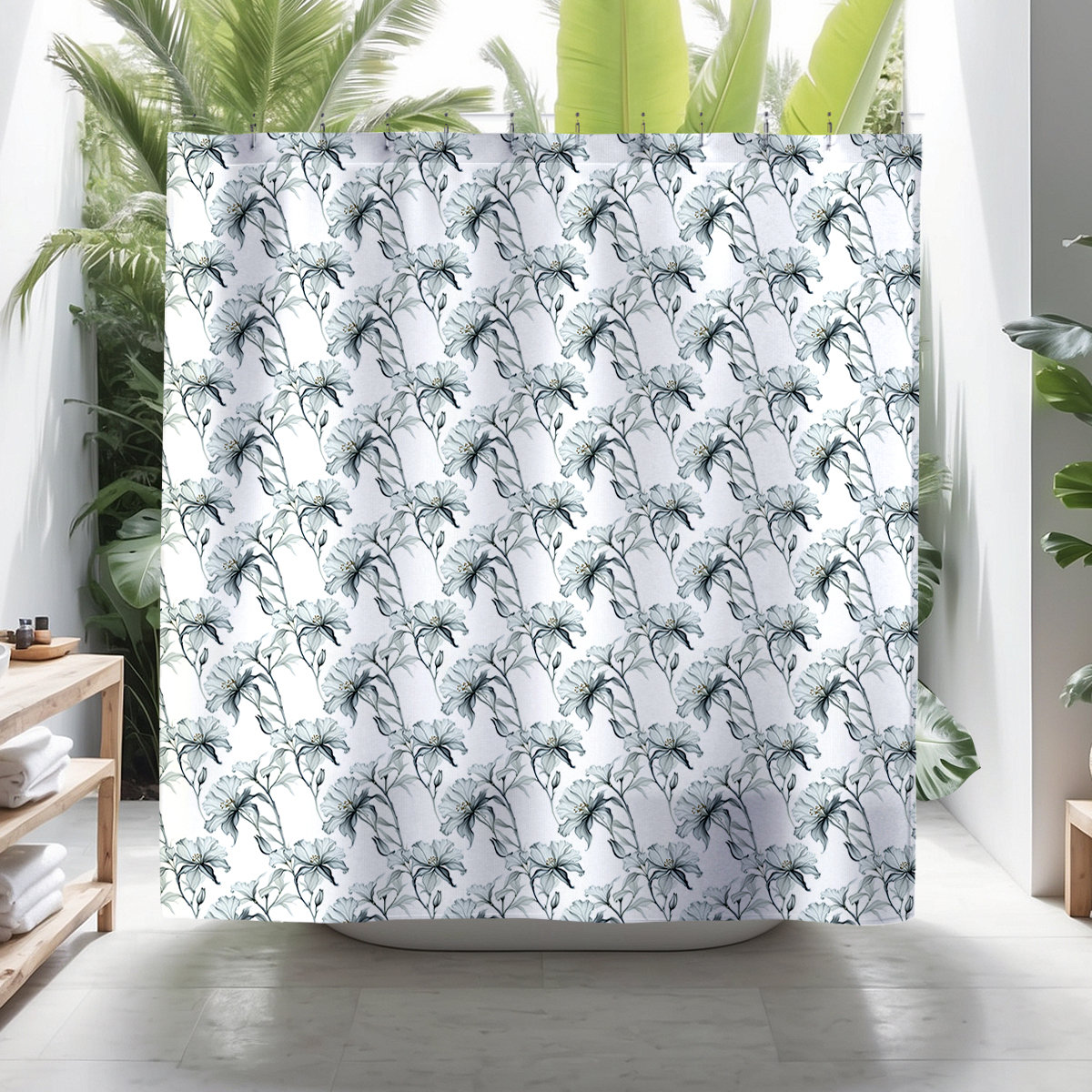 ULLI HOME Oisin Gray Floral Shower Curtain | Wayfair