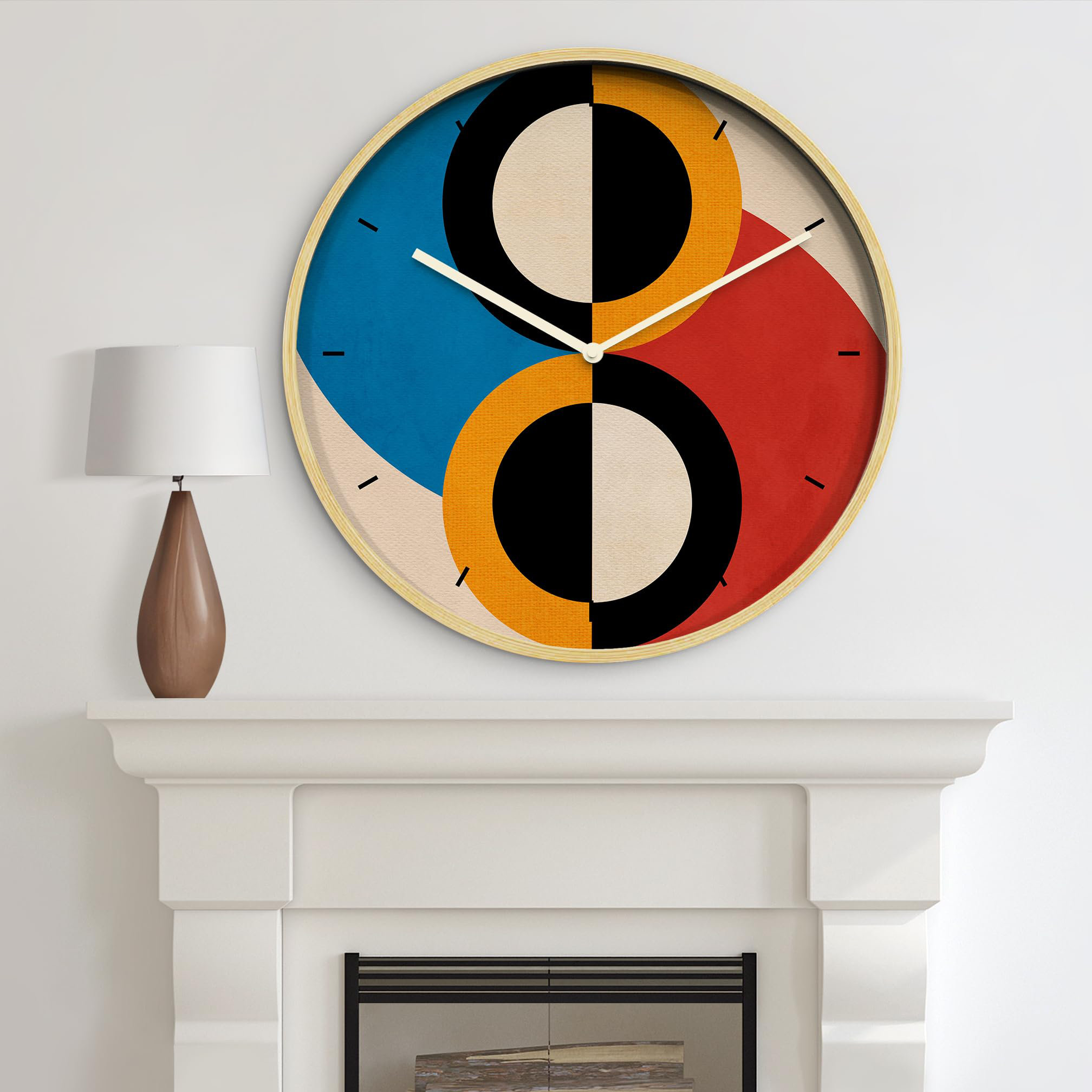 SIGNLEADER Mid-Century Color Blocks Clock Decor Wooden Large Wall Clock ...
