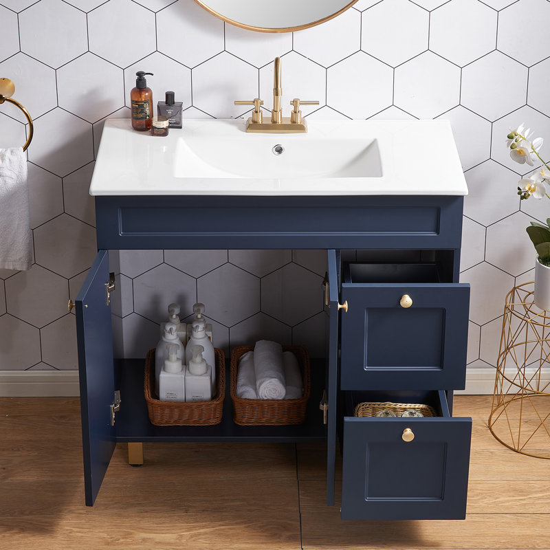 Ebern Designs Latay 36" Modern Blue Free-standing Single Bathroom ...