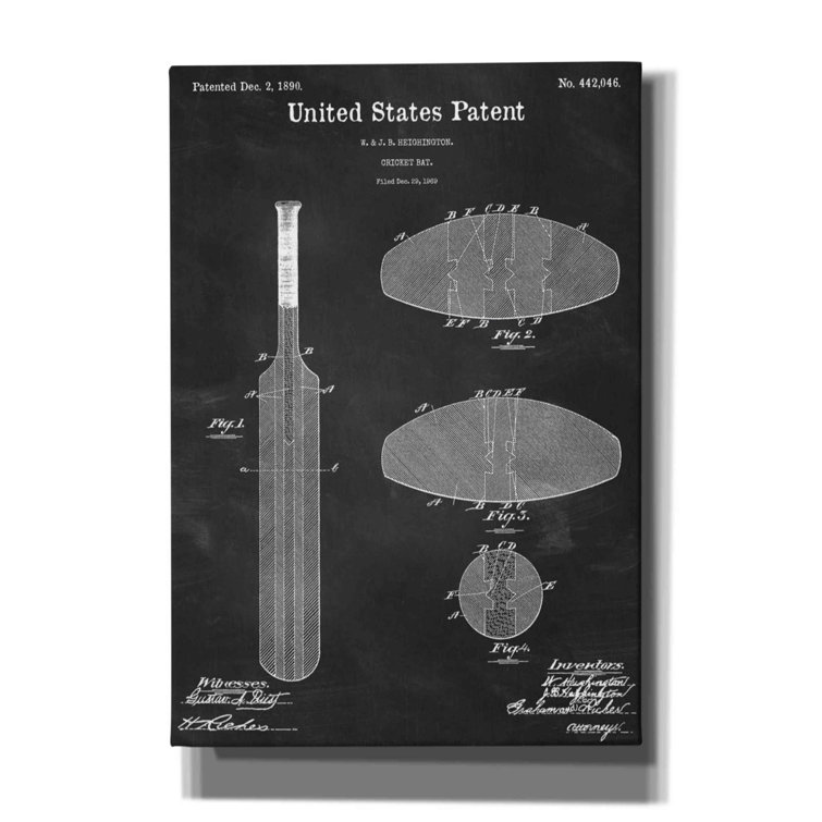 Williston Forge Cricket Bat Blueprint Patent Chalkboard On Canvas by ...
