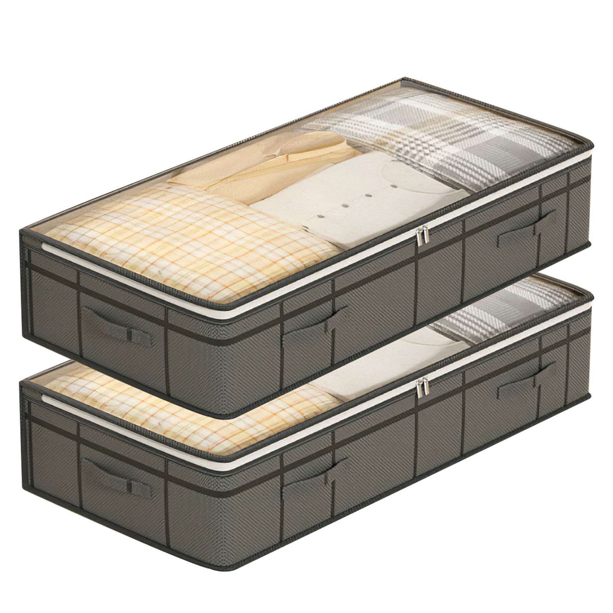 Ebern Designs 2 Pack 52L Foldable Under Bed Storage Container Bags Non-Woven Closet Organizers ...