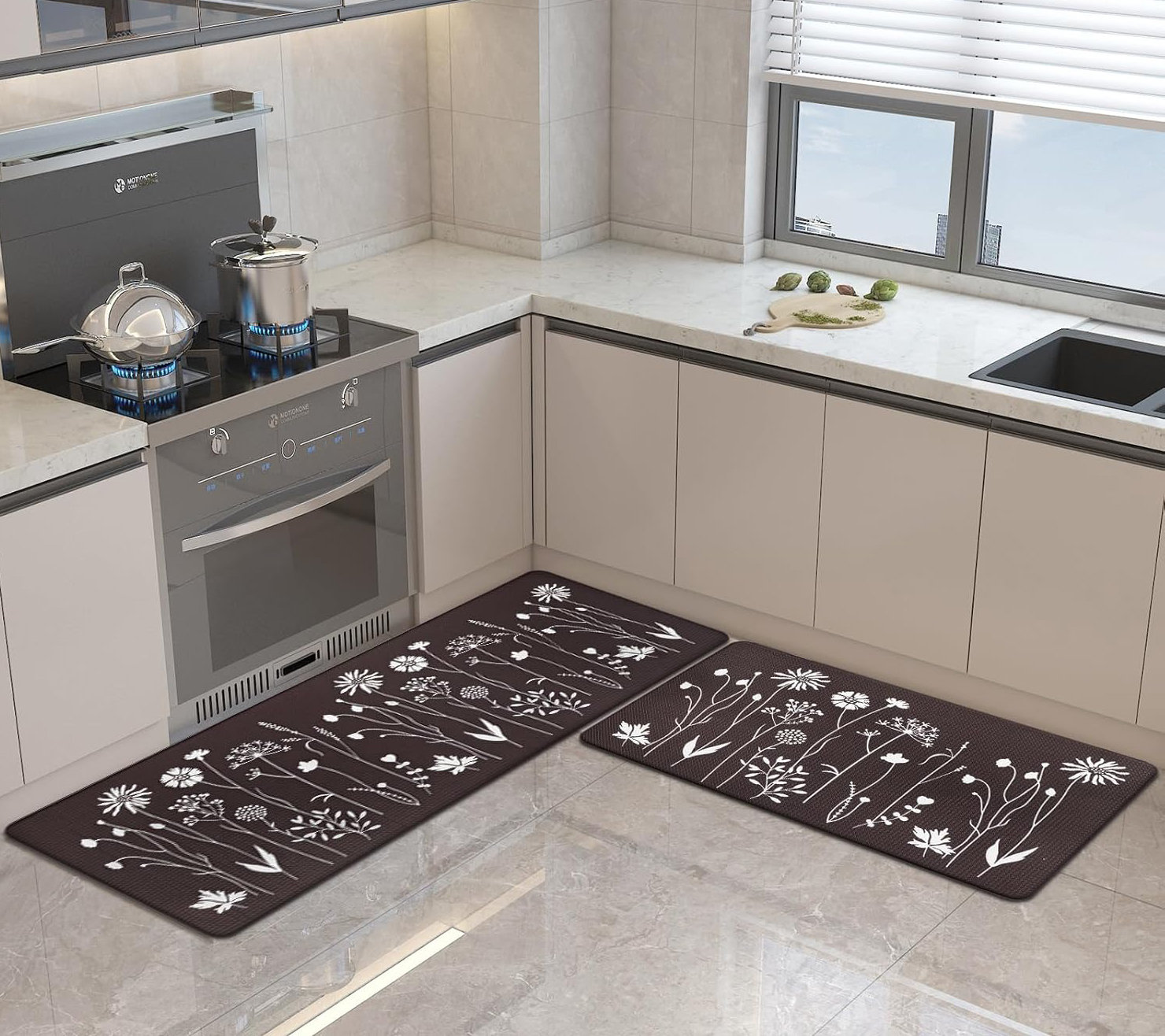 Red Barrel Studio® Floral Kitchen Mat for Floor, Non Slip Kitchen Rugs ...