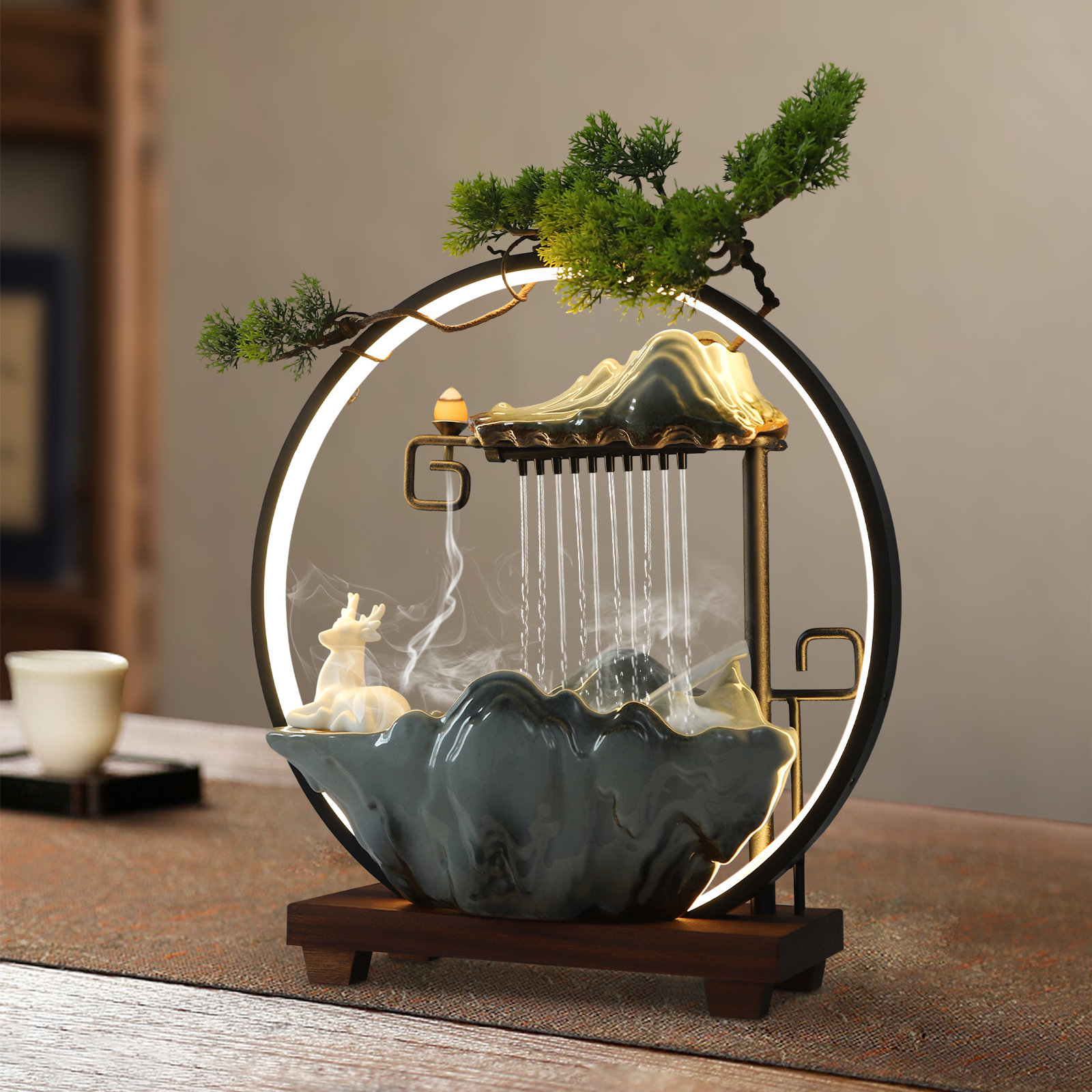 Wrought Studio™ Indoor Deer Tabletop Desk Waterfall Water Fountain With ...