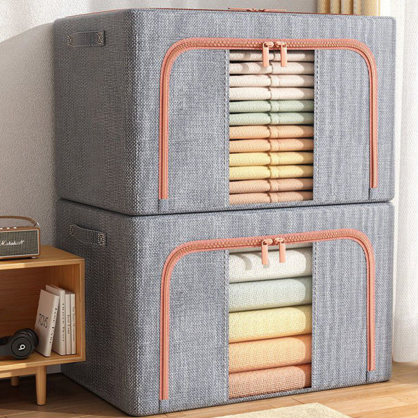 Ebern Designs Foldable Clothes Storage Bins Box Stackable Metal Frame ...