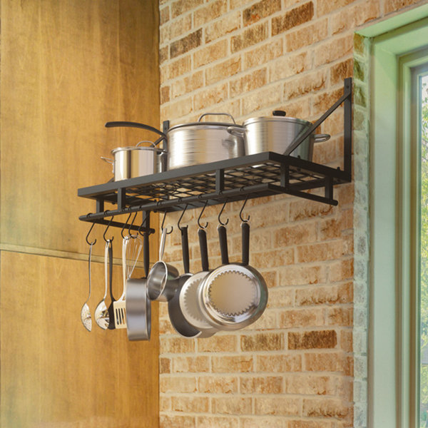 Prep & Savour Metal Handcrafted Rectangle Wall Mounted Pot Rack ...