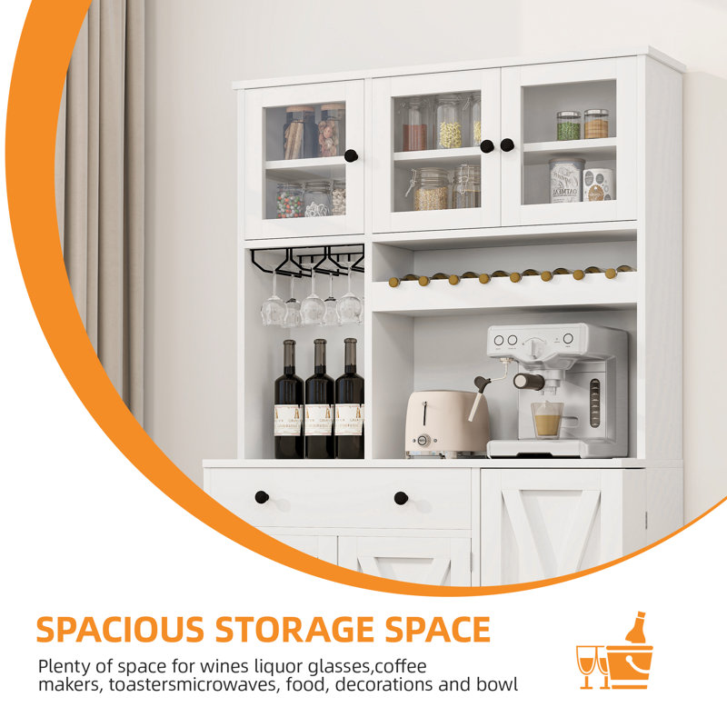 Gracie Oaks Pantry Cabinet Kitchen Sideboard Storage With Wine Racks ...