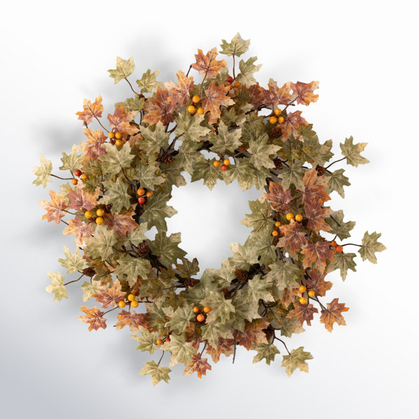 Primrue 20.5" Artificial Mini Maple Leaf Fall Wreath, Green & Reviews ...