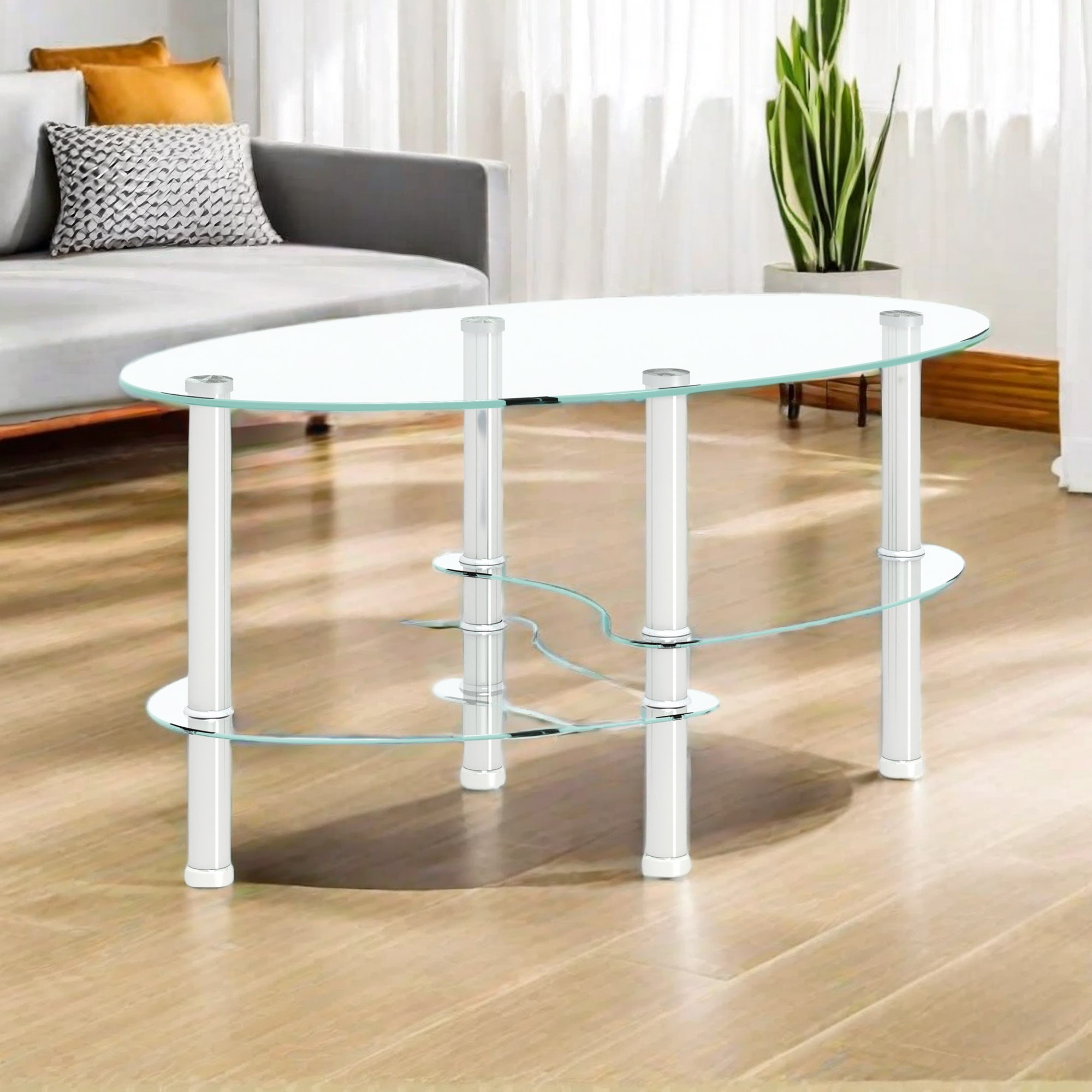Wrought Studio Transparent Oval Glass Coffee Table, Modern Table With ...