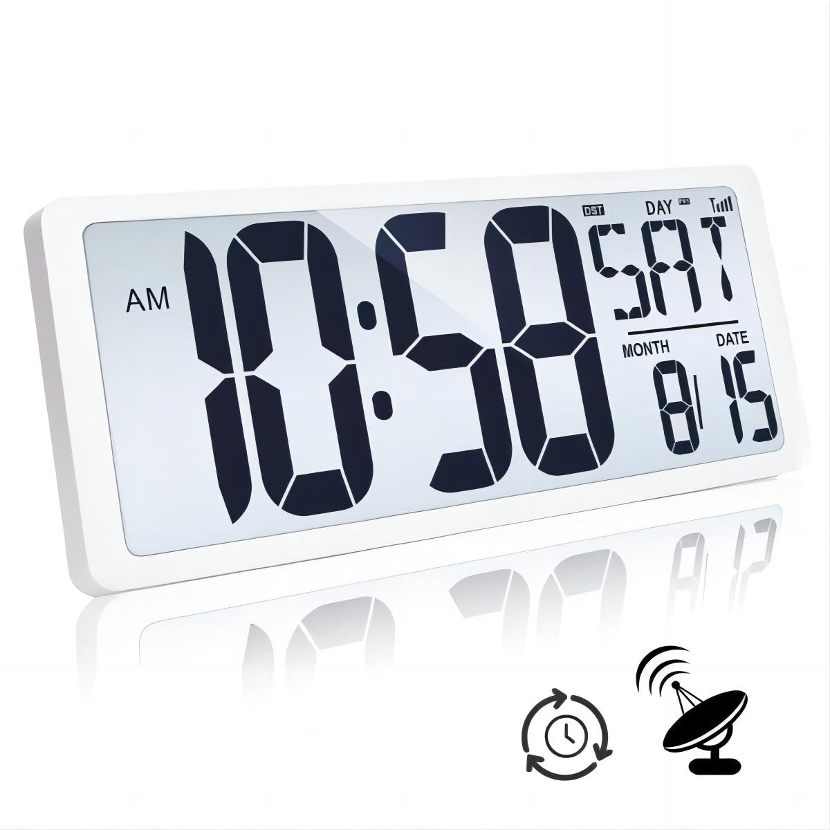Ivy Bronx Atomic Clock With Backlight, Large Digital Wall Clock Battery ...
