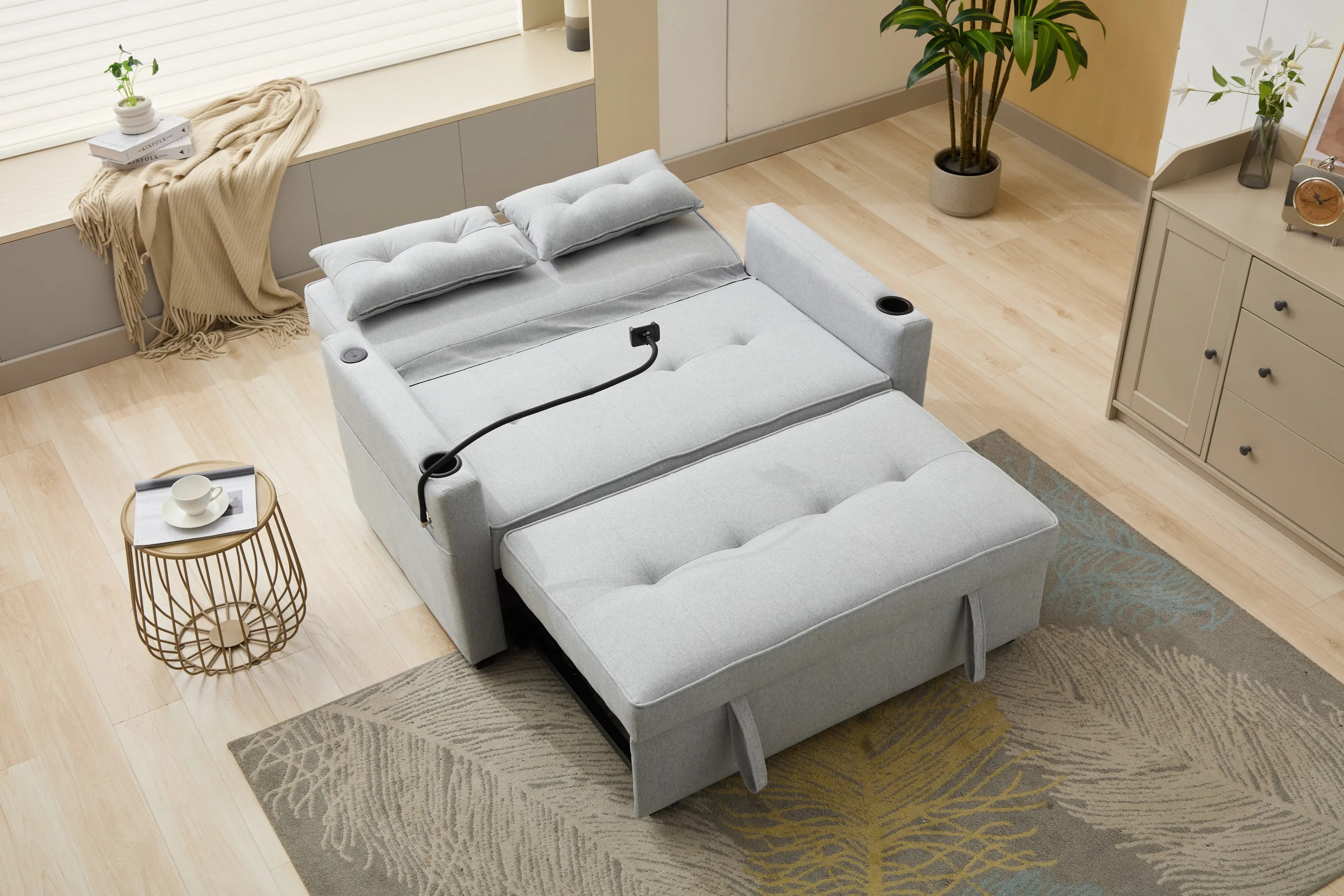 Ebern Designs 3-in-1 Convertible Futon Chair Bed With Pull-out Sleeper ...