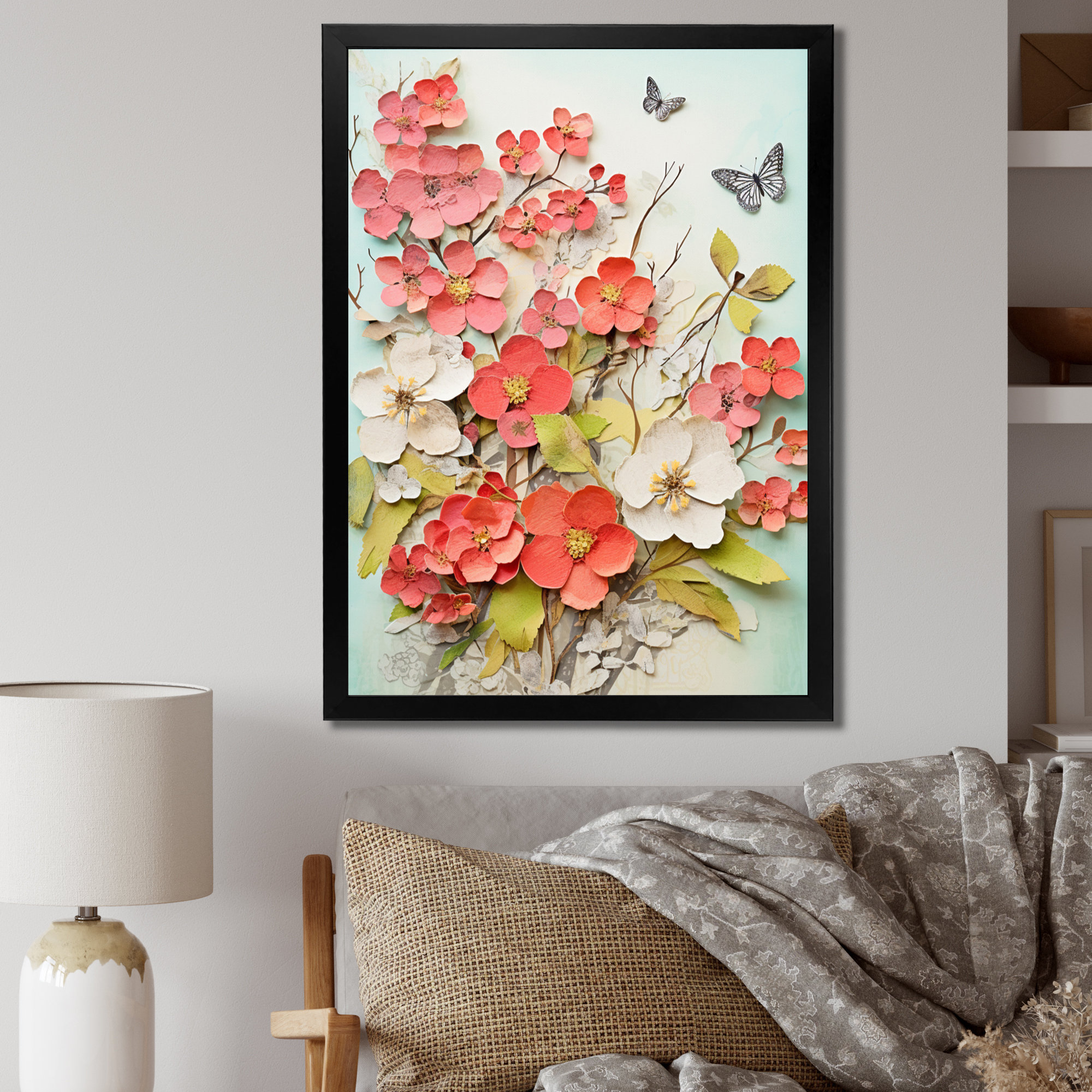 Winston Porter Coral Apple Blossom Collage I - Floral Canvas Art Print ...