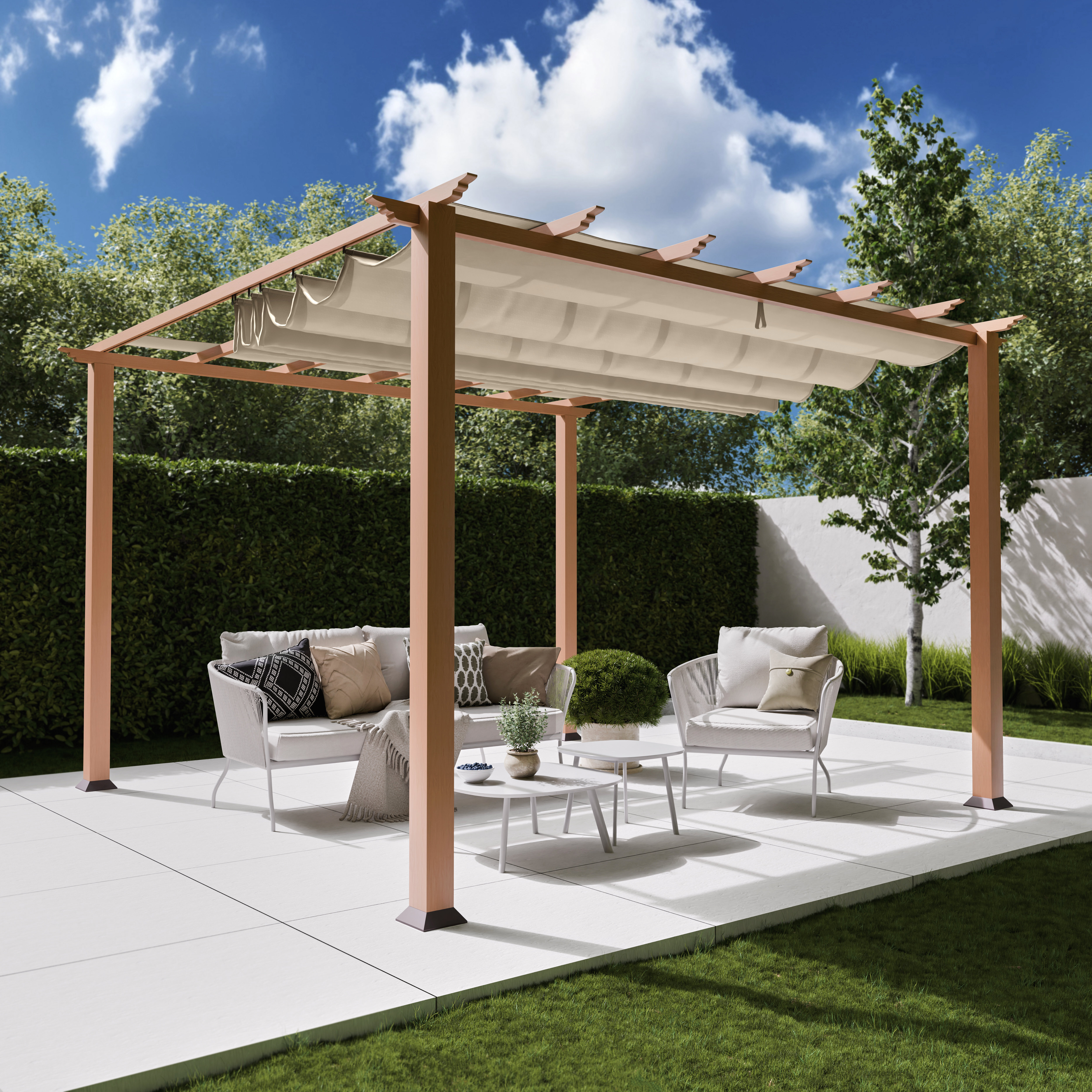 Paragon-Outdoor Florence 11 ft. W x 11 ft. D Wood Grain Aluminum ...