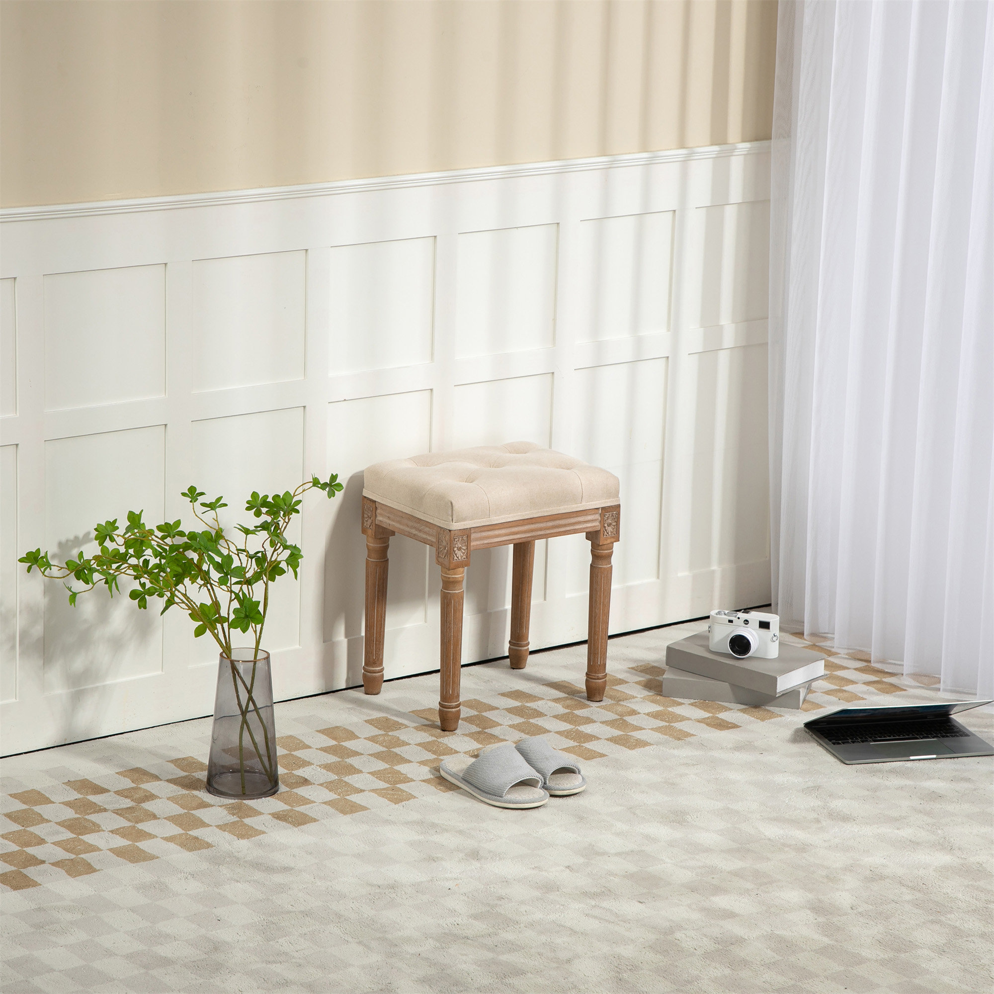 August Grove® Small Padded Bench, Square Upholstered Rustic Ottoman ...