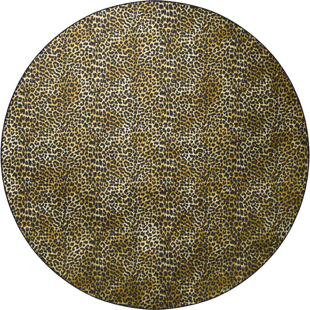 HomeRoots 8' X 8' Black and Gold Round Leopard Print Shag Handmade Non ...