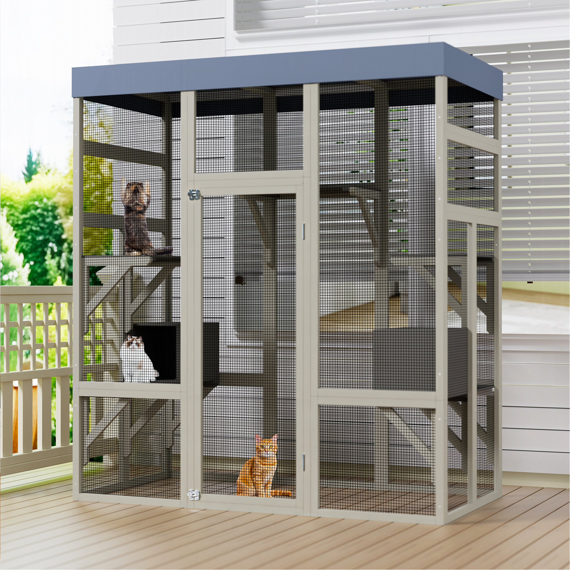 Alxfarton 62.6" Wooden Outdoor Catio for Cats, Large Cat Enclosure with ...