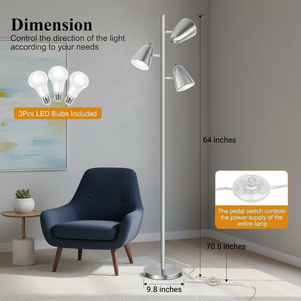 Ebern Designs VINTAGE MCM FLOOR LAMP WITH 3 ADJUSTABLE ARMS & STANDING ...