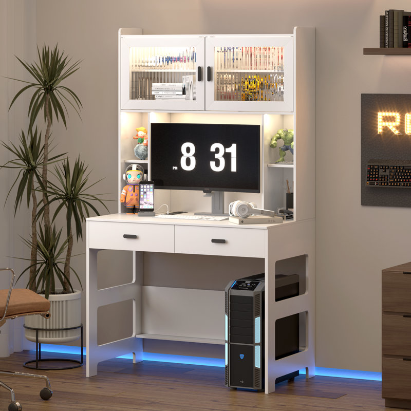 Latitude Run® Shona 40'' W Rectangle Computer Desk with Hutch and ...