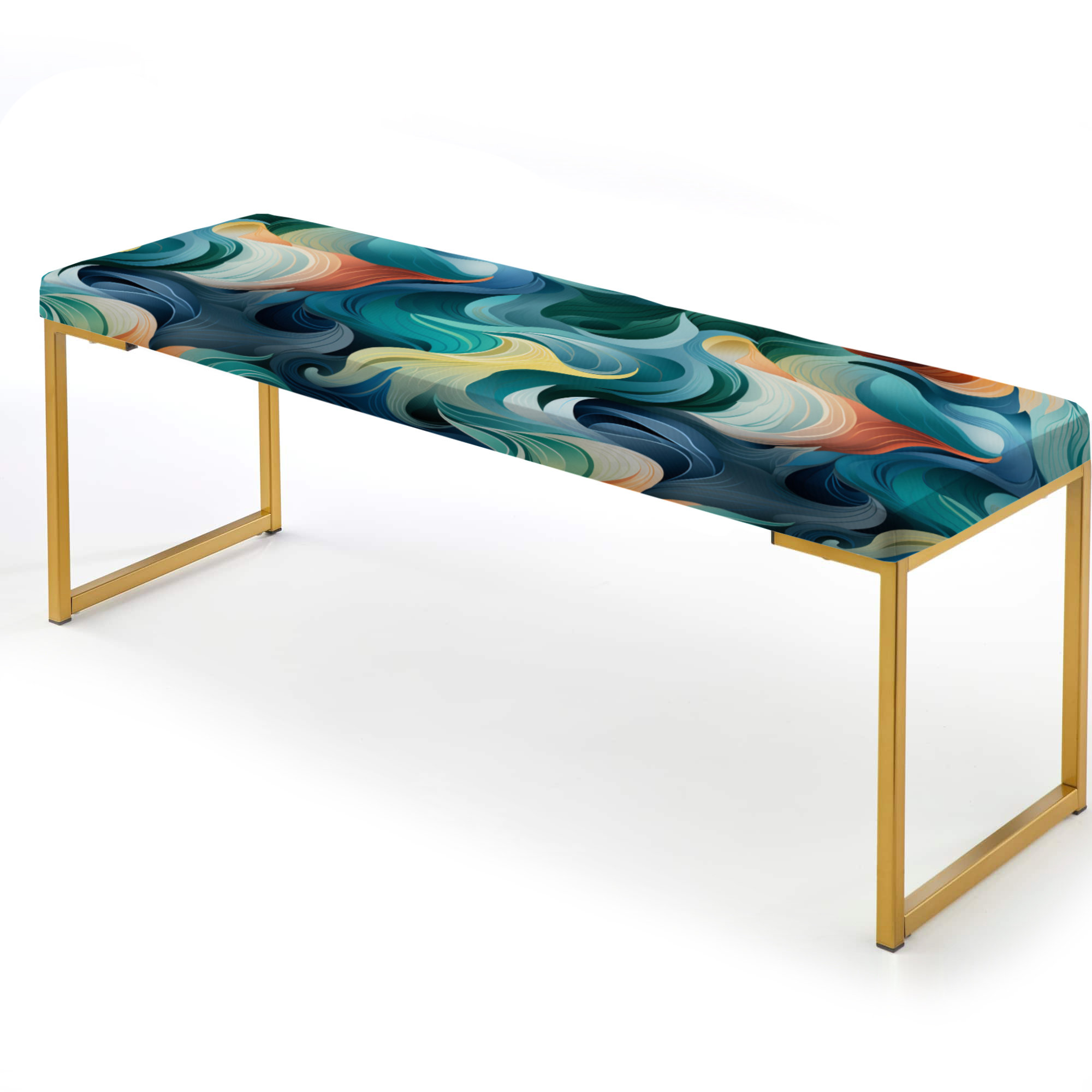Design Art Deep Sea Dive Plunge Waves - Coastal Upholstered Gold Bench ...
