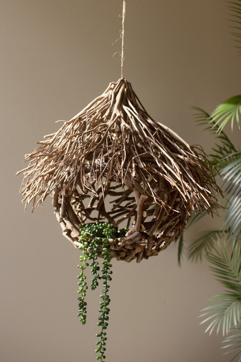 Millwood Pines Round Tea Twig Bird House With Roof | Wayfair