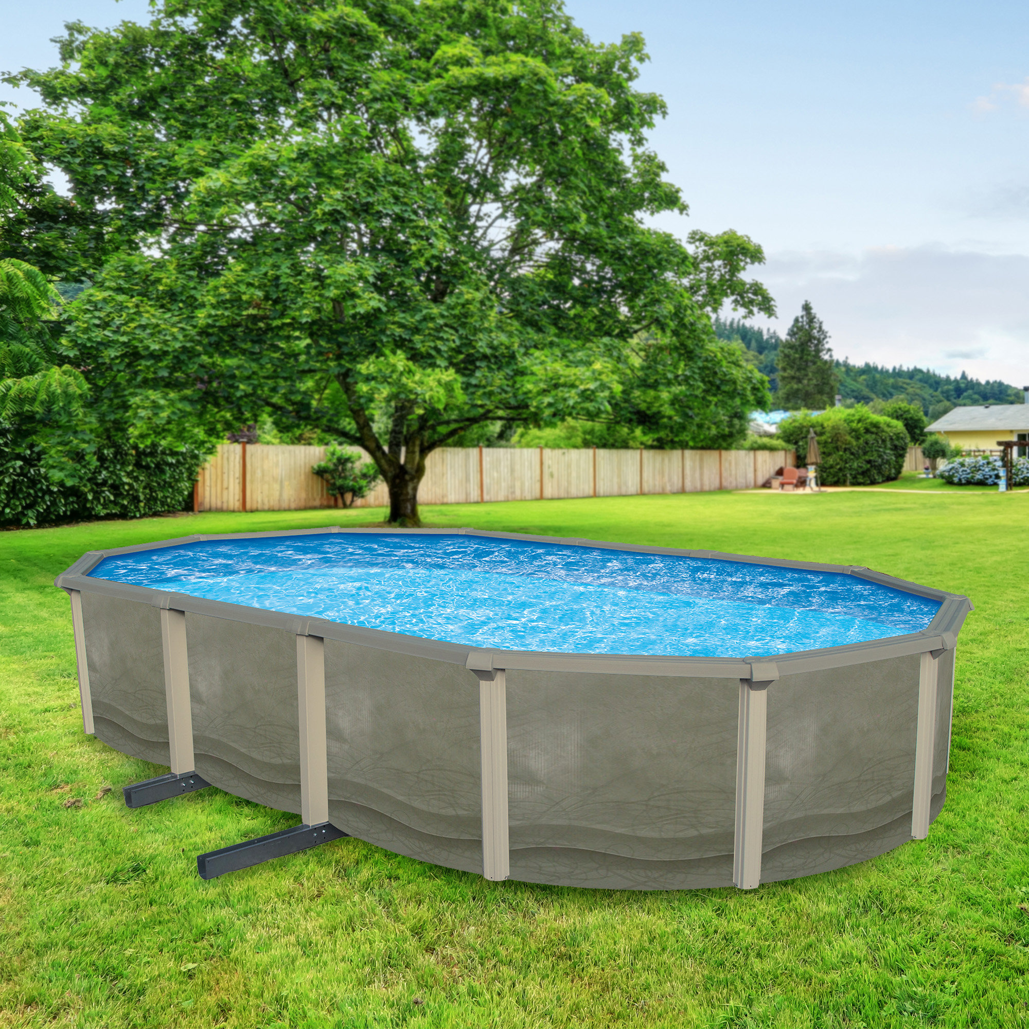 Blue Wave Products Trinity Oval 52-in Deep Steel Wall Pool Package with ...