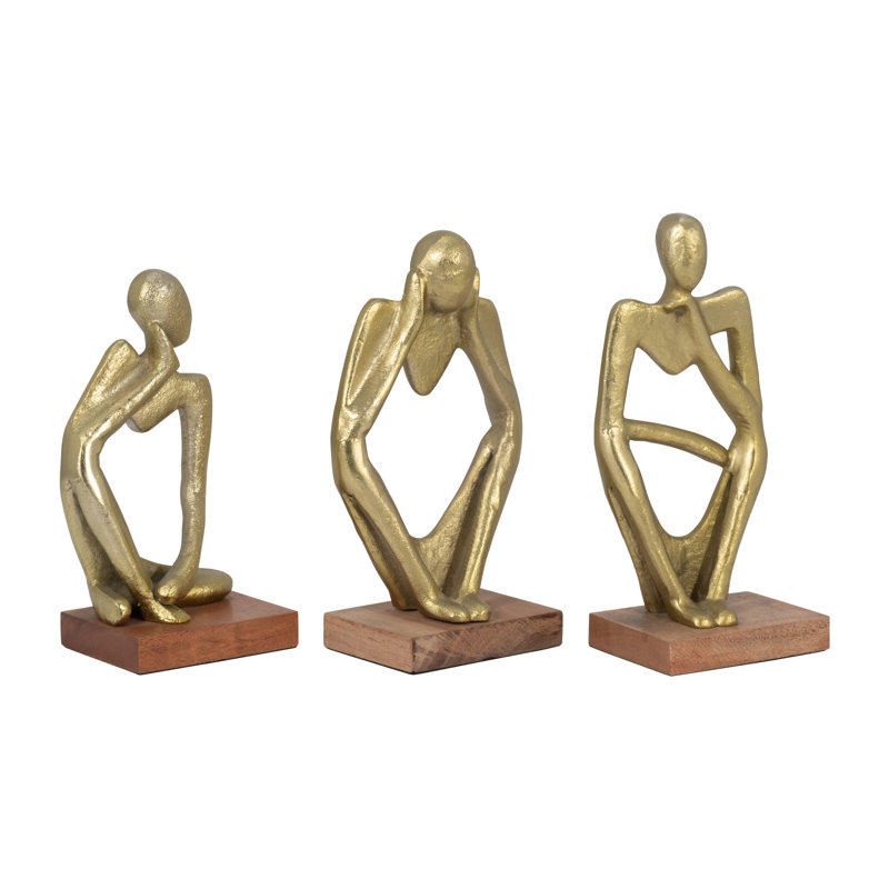 Orren Ellis Three Piece Deep Thoughts Figurine Set Contemporary Gold ...