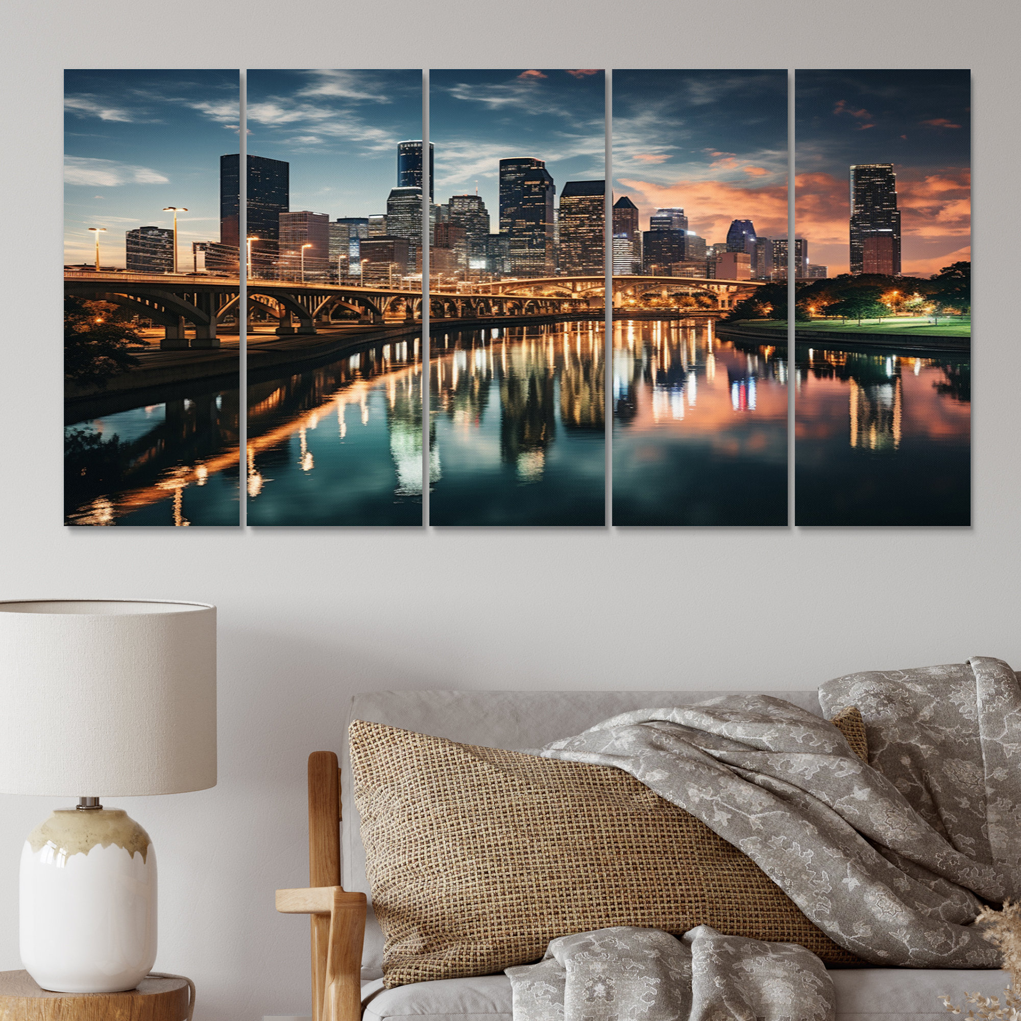 Ebern Designs Houston City Horizons II - 5 Piece Wrapped Canvas Print ...