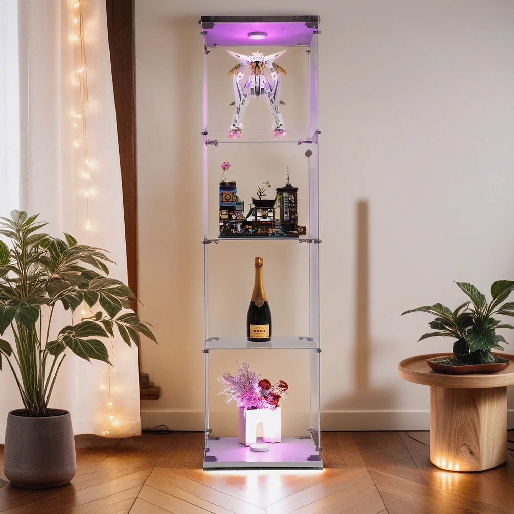 Astoria Grand White Lighted Glass Display Cabinet with Four Shelves ...