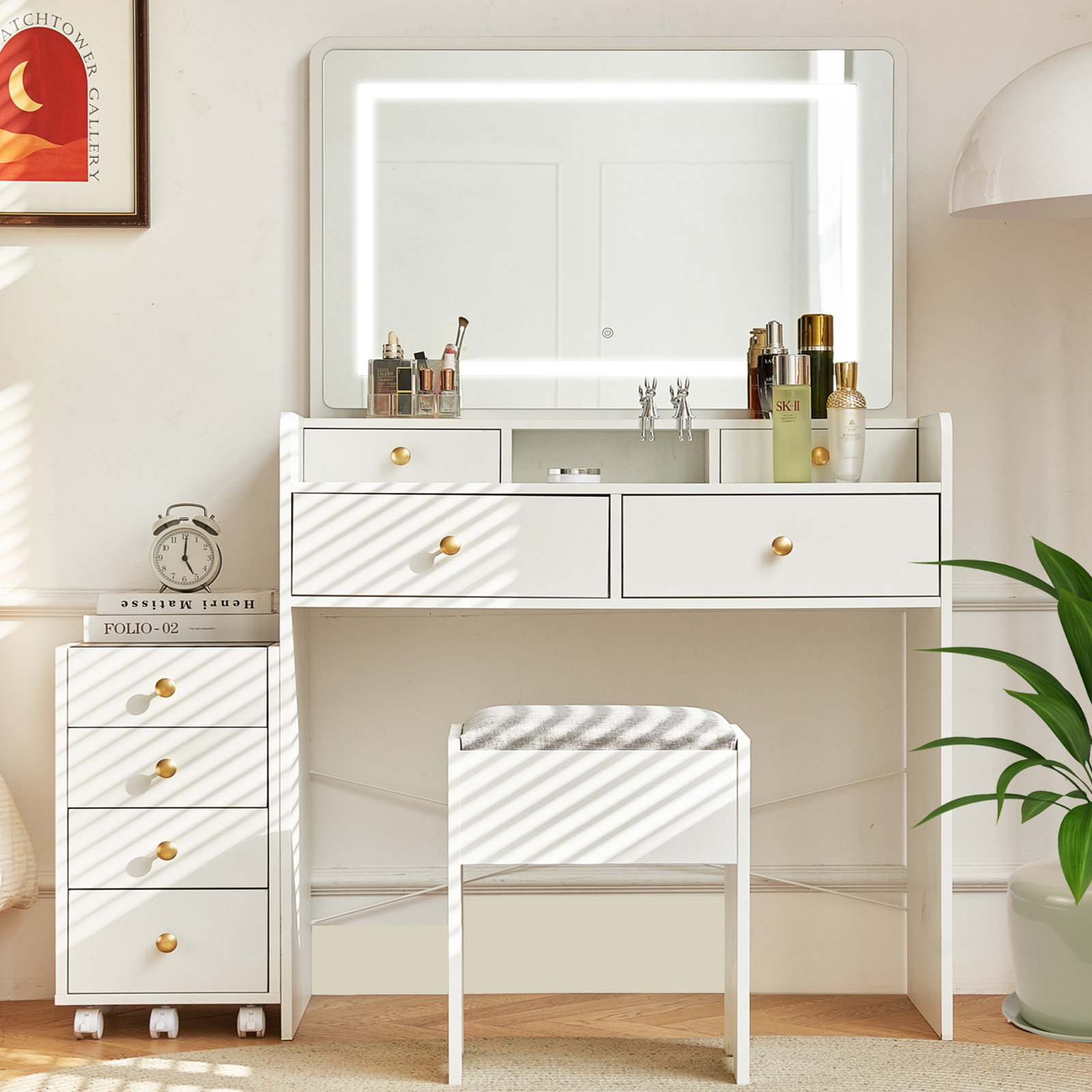 Wrought Studio 41" Large Dressing Table with Removable Cabinet Drawers ...