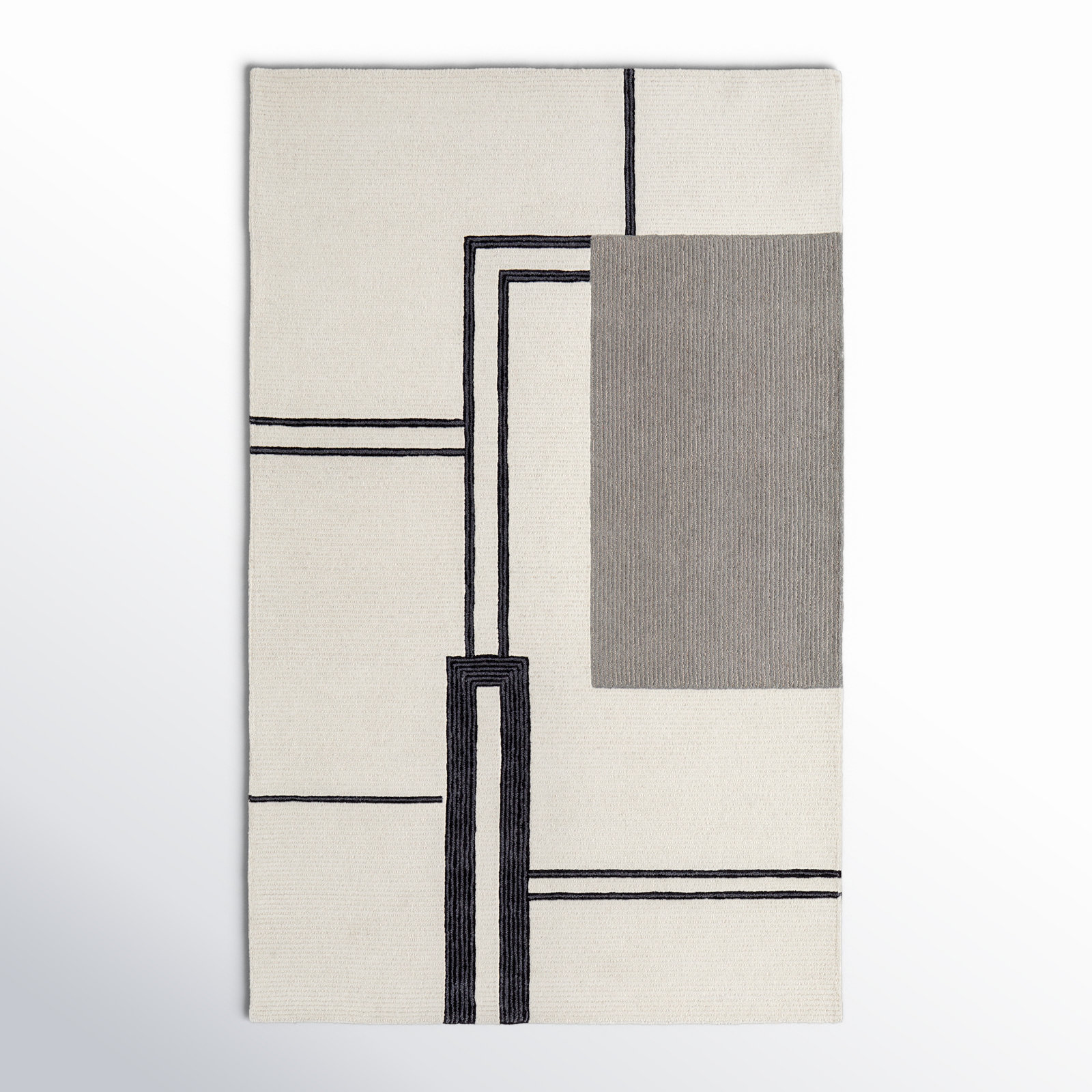 AllModern Nobu Architectural Mid-Century Modern, Ivory / Black, 5' X 8 ...