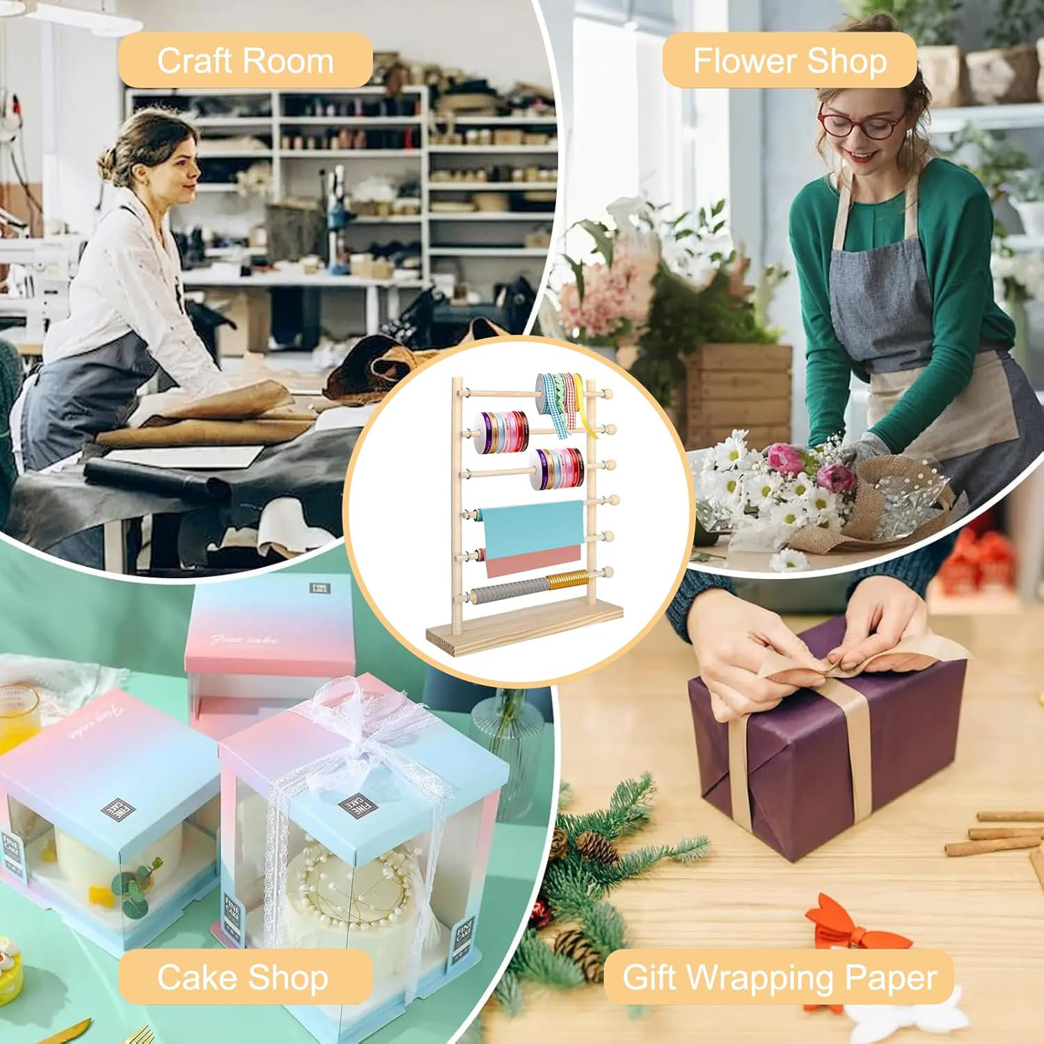 Rebrilliant 6 Tier Wooden Large Ribbon Organizer | Wayfair