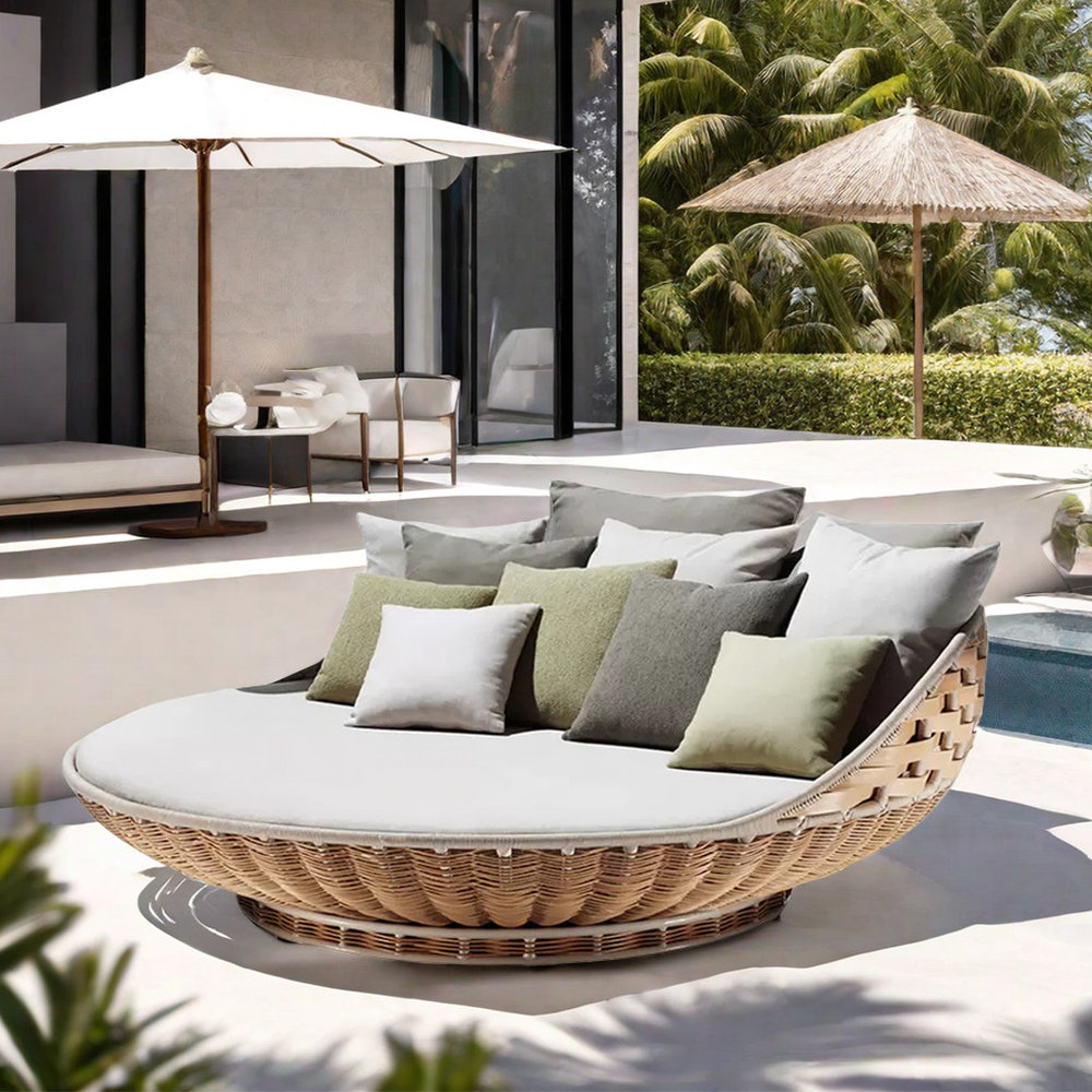 Elegance Furnishings 78.74'' Wicker Outdoor Patio Daybed with Sunbrella ...