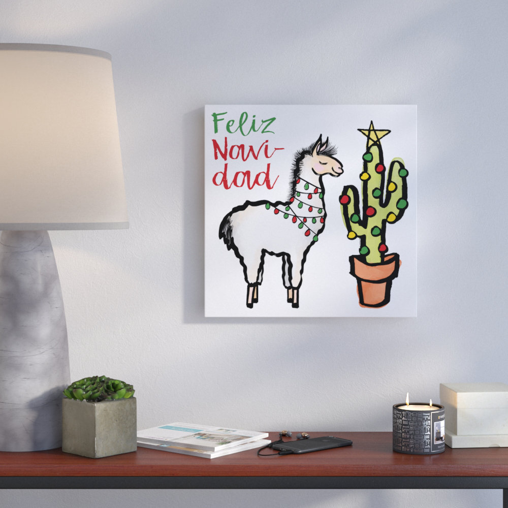 Wrought Studio™ 'Feliz Navidad Llama' Square Graphic Art Print on ...