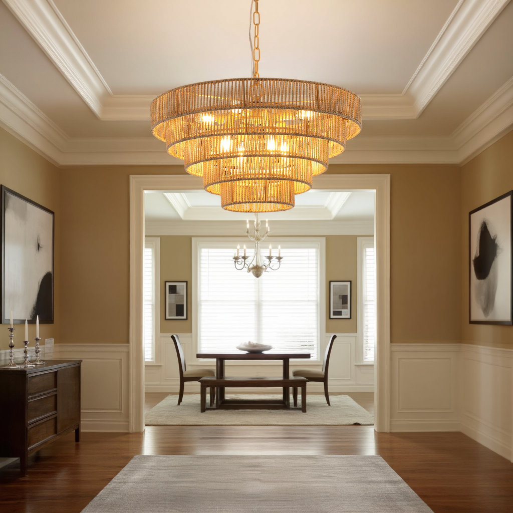 Bayou Breeze 24" Boho Woven Chandelier - 5-Layer Hemp Rope Pendant ...