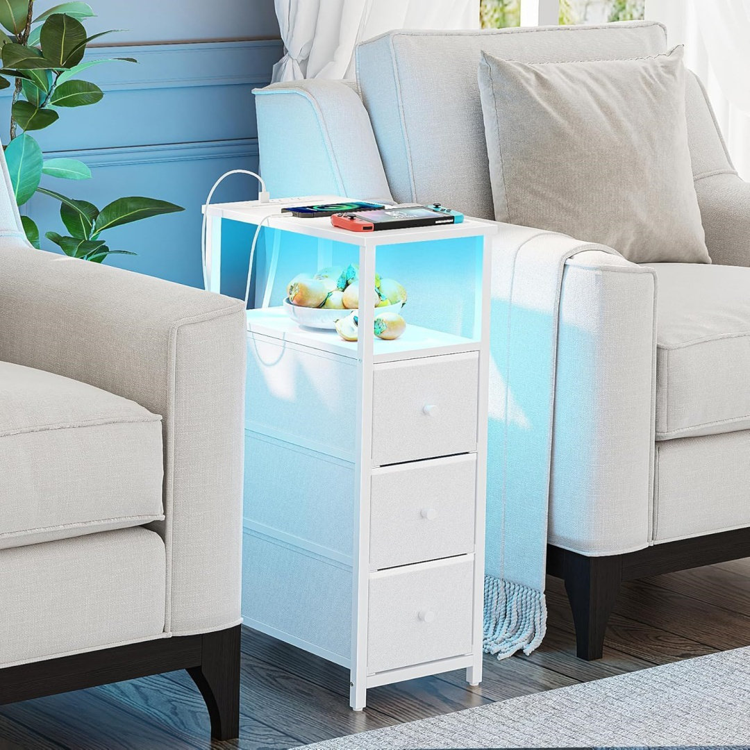 Latitude Run® Narrow LED Night Stand With Charging Station, Slim End ...